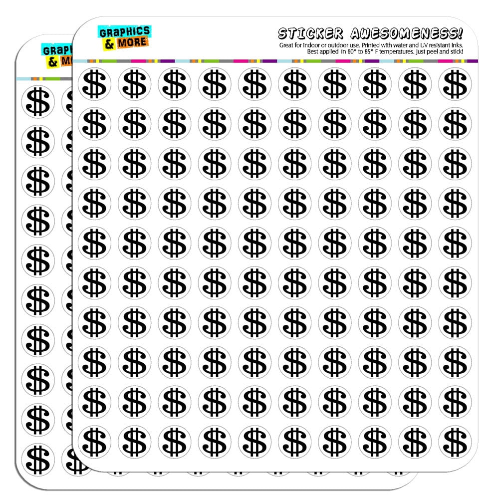 Dollar Sign White and Black 1/2" (0.5") Scrapbooking Crafting Stickers ...