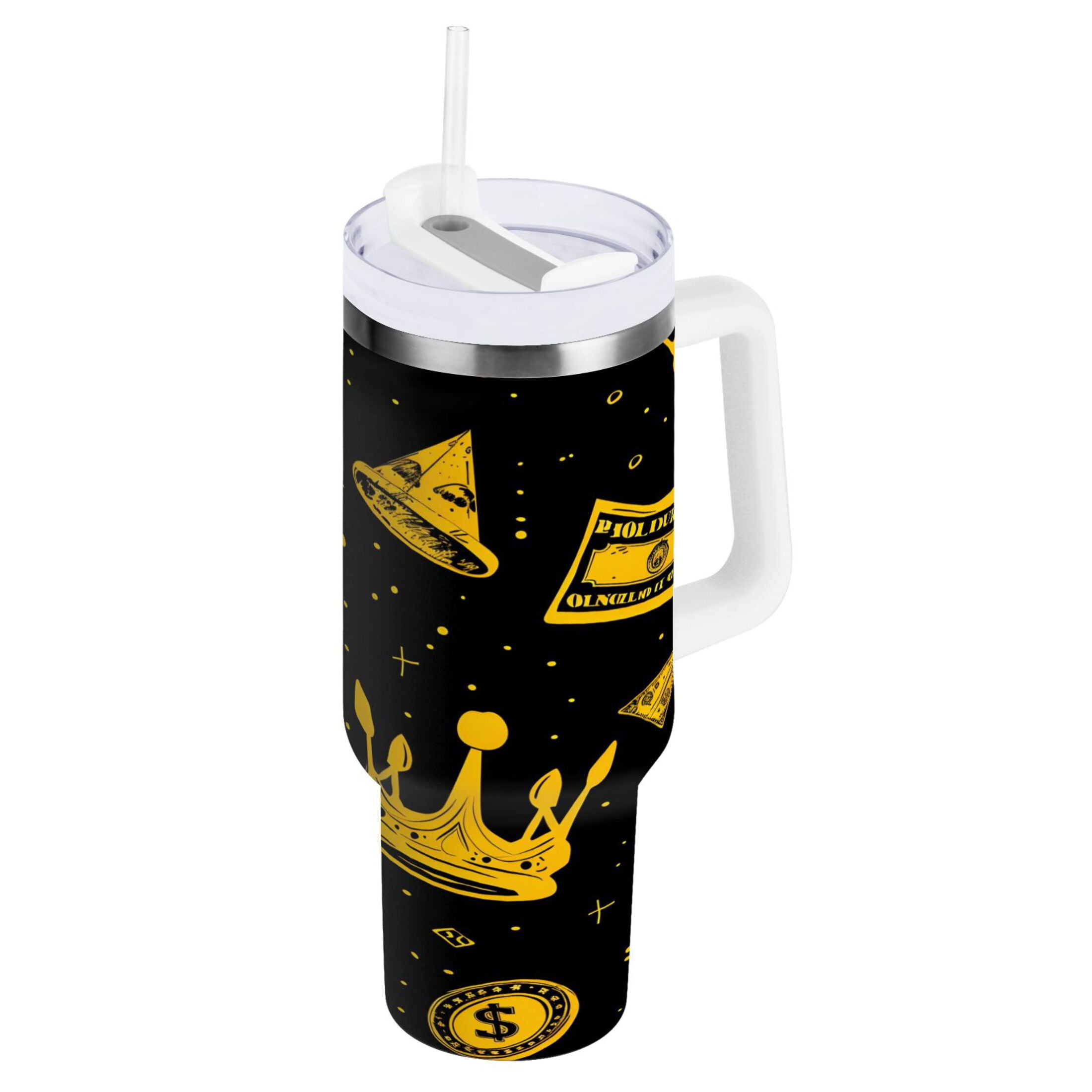 Dollars Coin Crown Tumbler with Handle and Straw Lid 40 oz Insulated ...