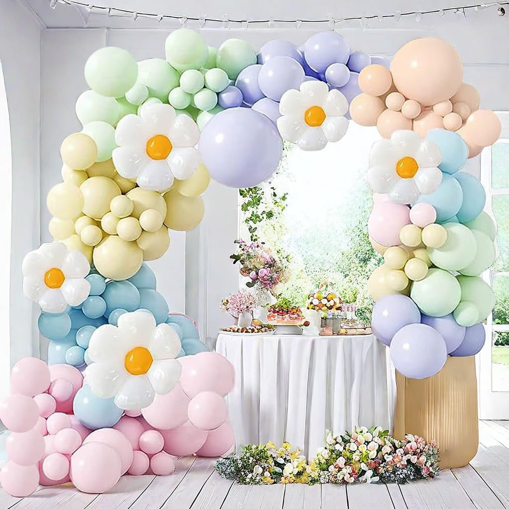 Dolleme 133Pcs Balloon YPF5 Garland Arch Kit, White Flower Macaron ...