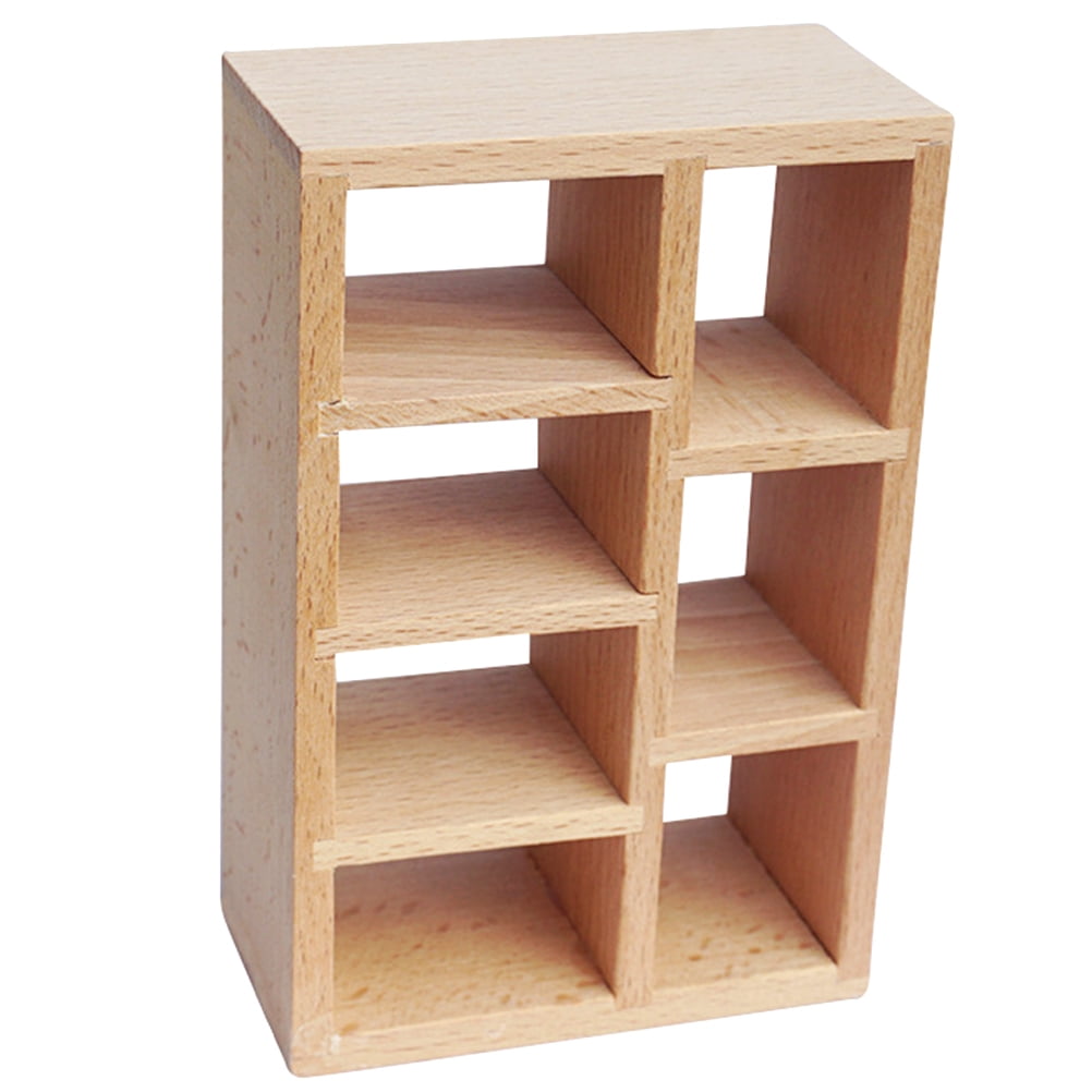 Dollhouse Bookcase Miniature Wood Shelf 7 Grid Shelves Wooden Tiny ...