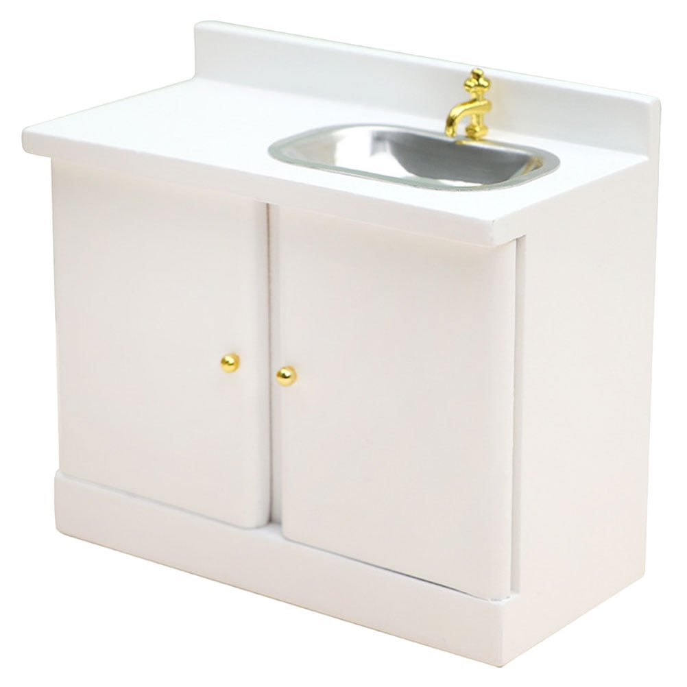 Dollhouse Cupboard Wooden Kitchen Sink Micro Scene Adornment Mini ...