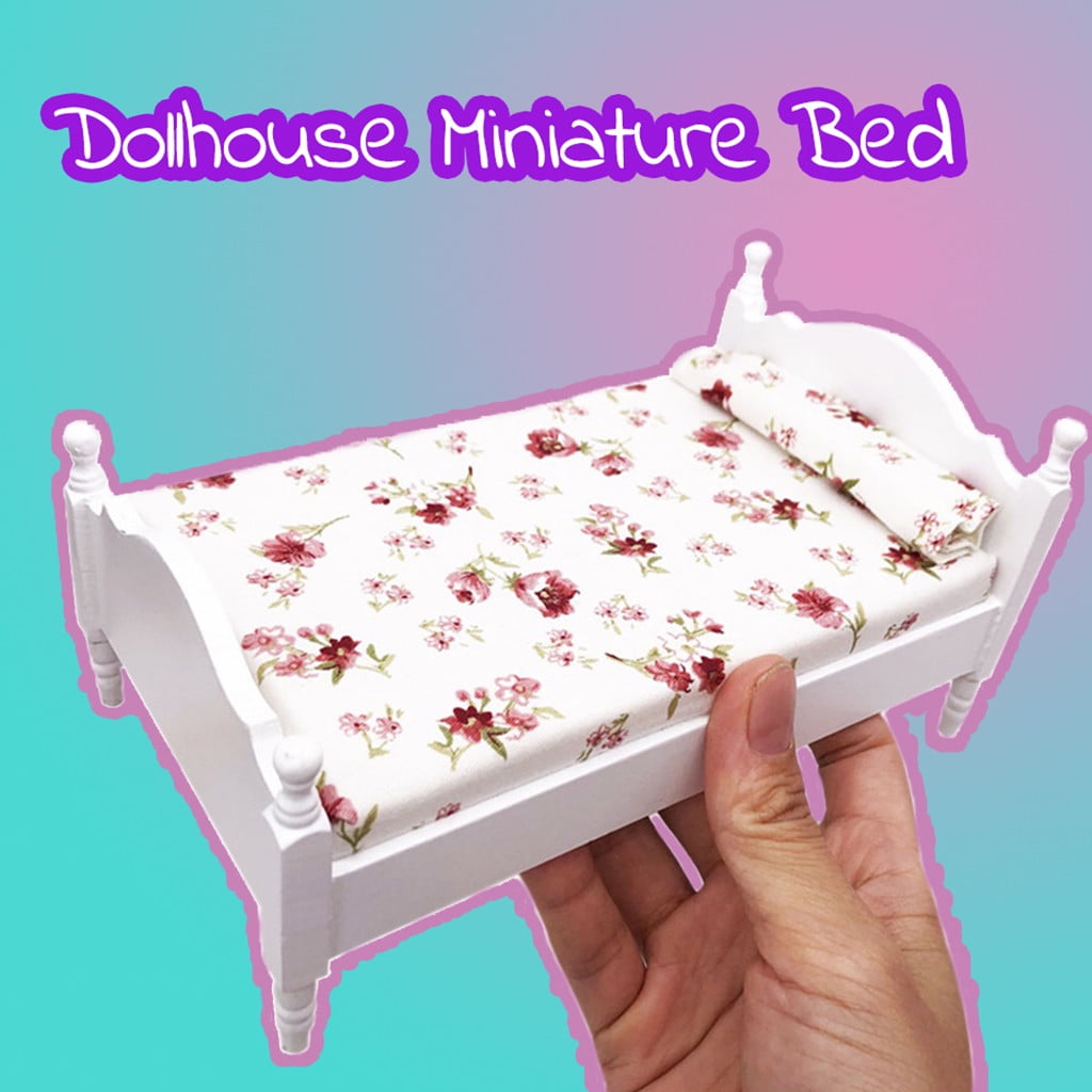 Dollhouse Furniture Mini Bed Set Miniature Living Room Kids Pretend ...
