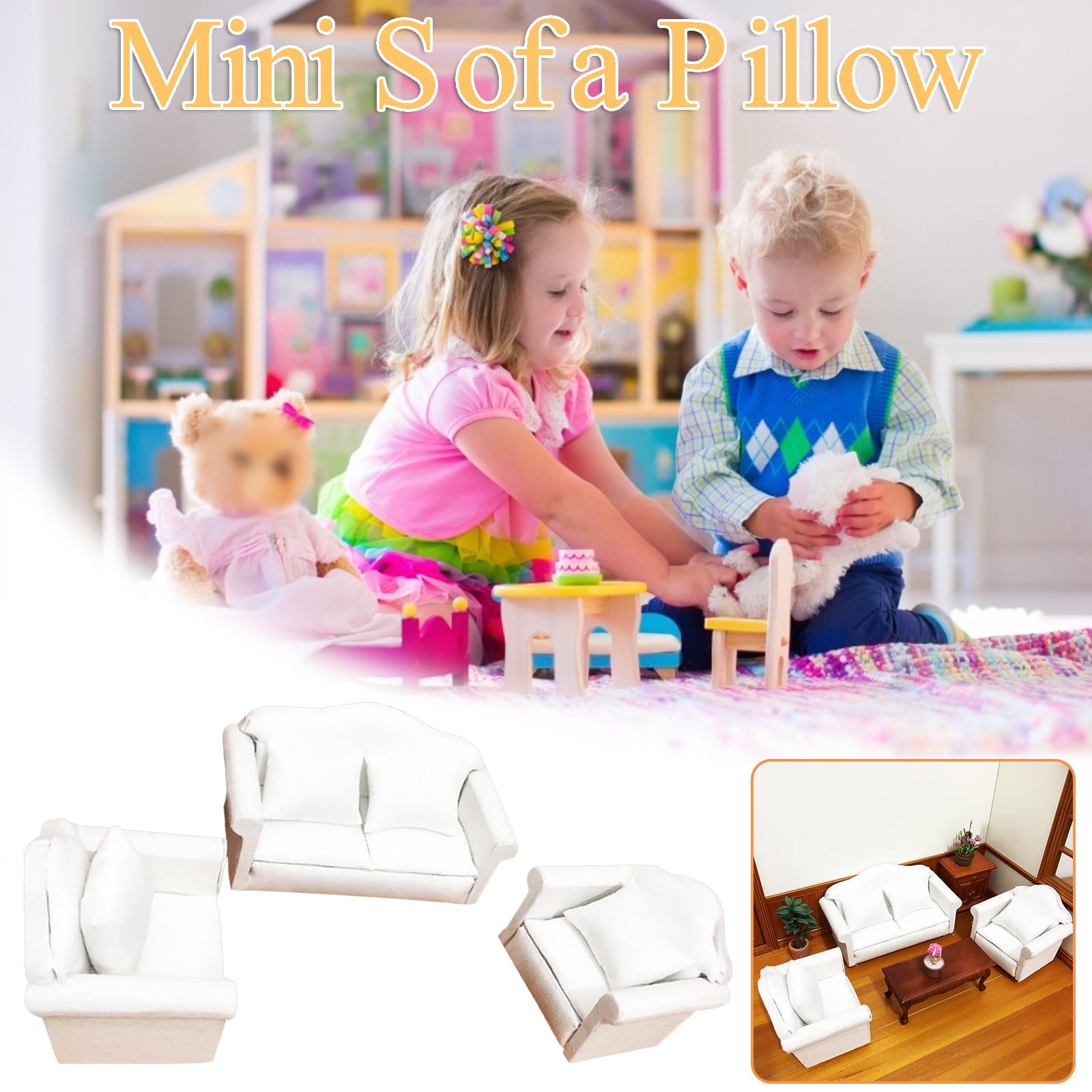Dollhouse Furniture Set | 1:12 Scale White Sofa 3-Piece Set | Wooden ...