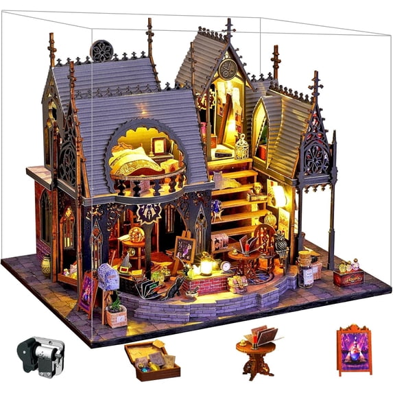 Dollhouse Miniature with Furniture,DIY Wooden Crafts Magic Doll House ...