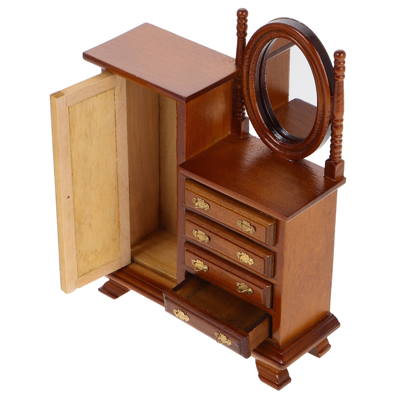 Dollhouse Miniature Furniture Retro Dresser Table Mini Wooden Cabinet ...