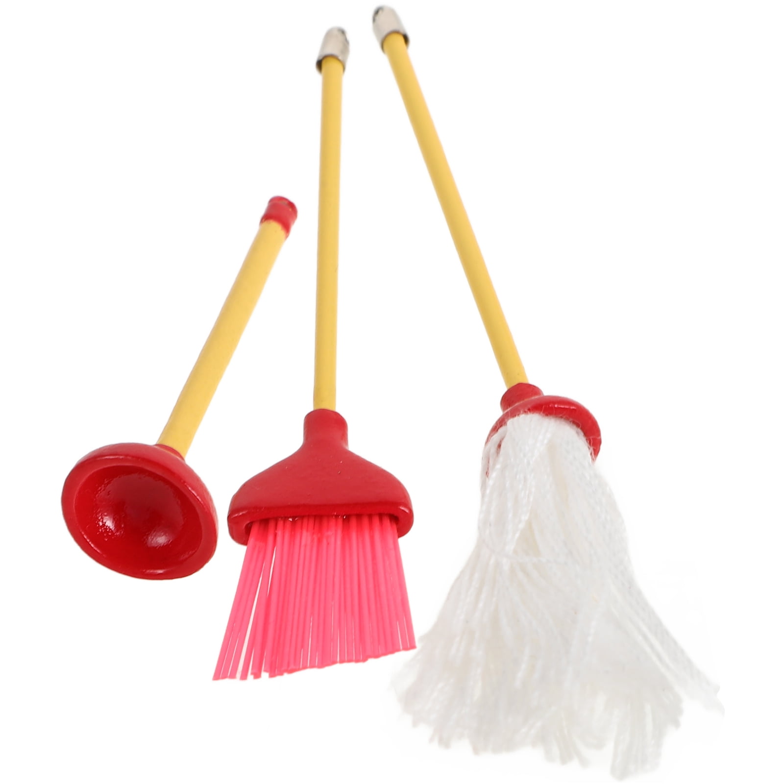Dollhouse Miniature Mop Broom Plunger Set Cleaning Toy Mop Pretend Play ...