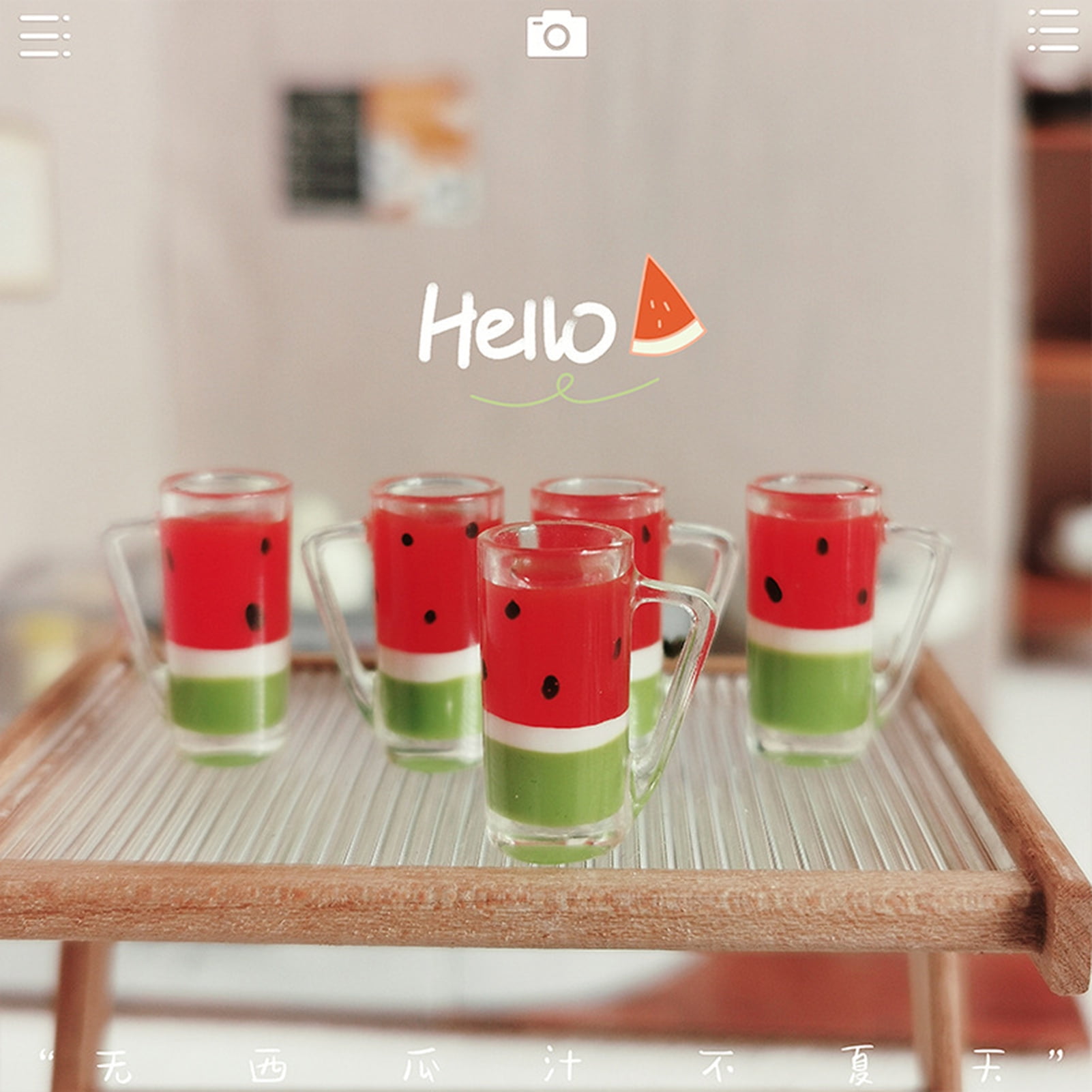 Dollhouse Ornaments Mini Watermelon Juice Drink Ornament Realistic Play ...