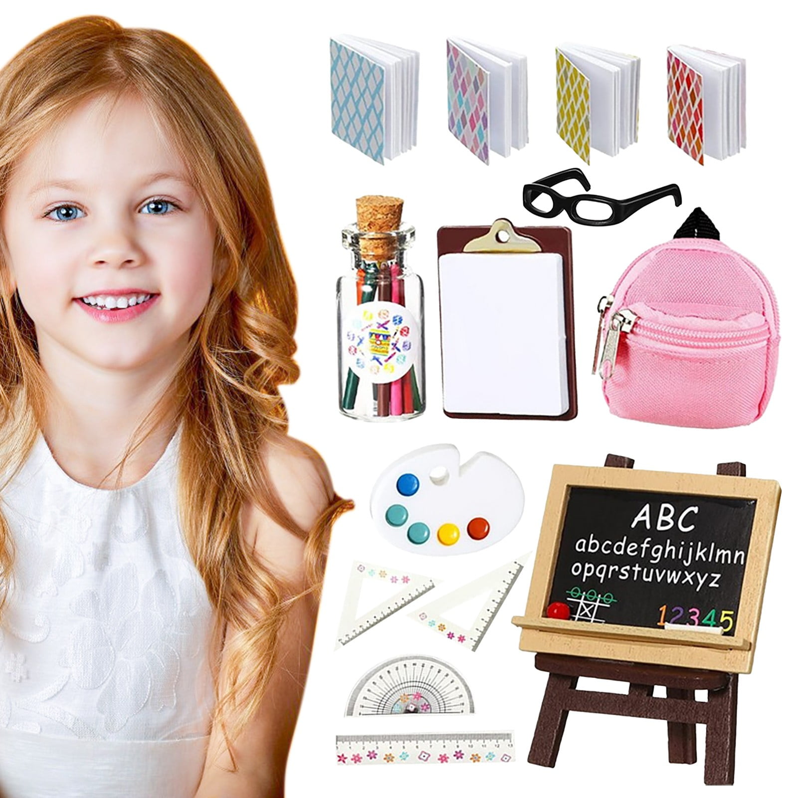 Dollhouse School Accessories Set - Miniature Backpack, Glasses ...