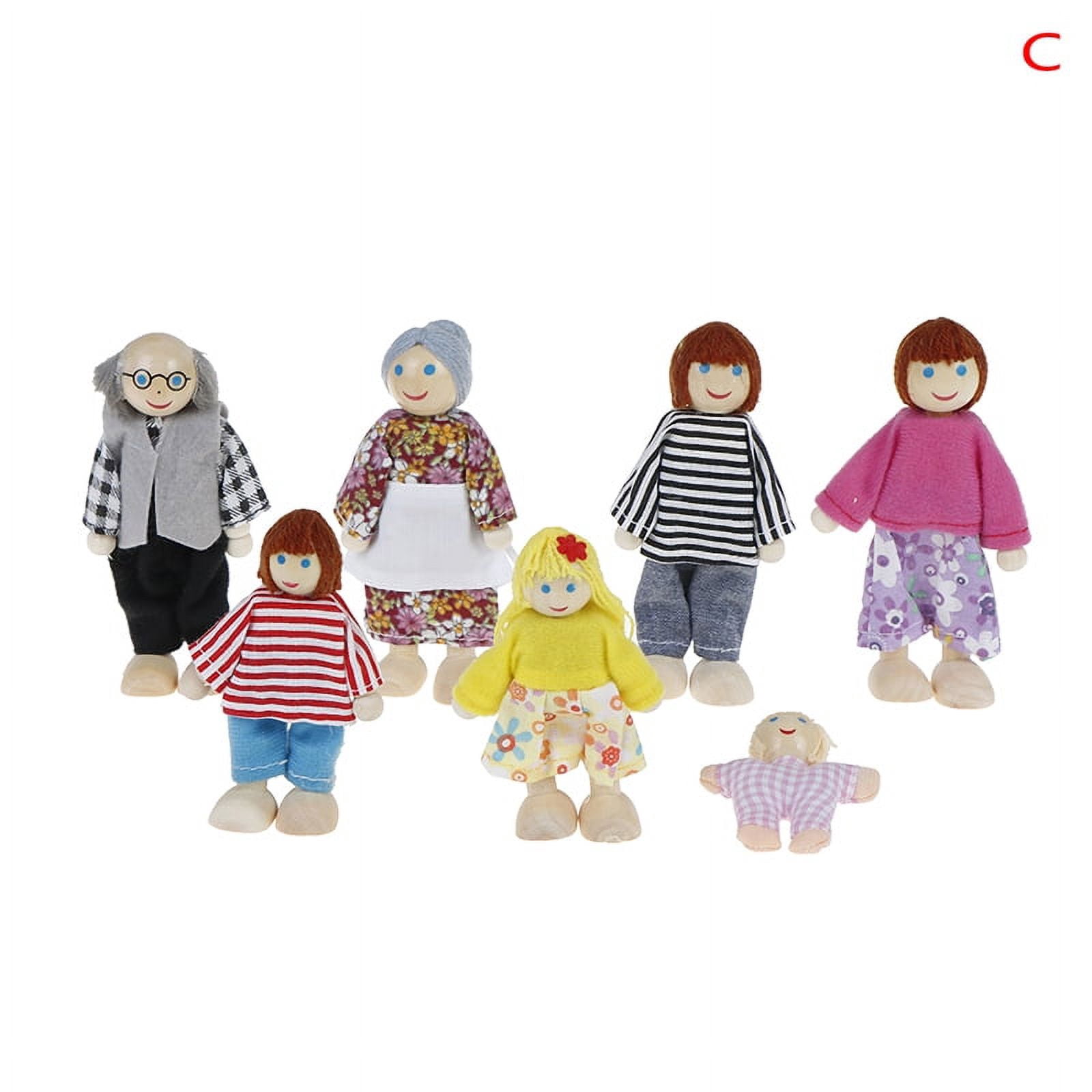 Dollhouse family dolls small wooden toy set figures dressed characters ...