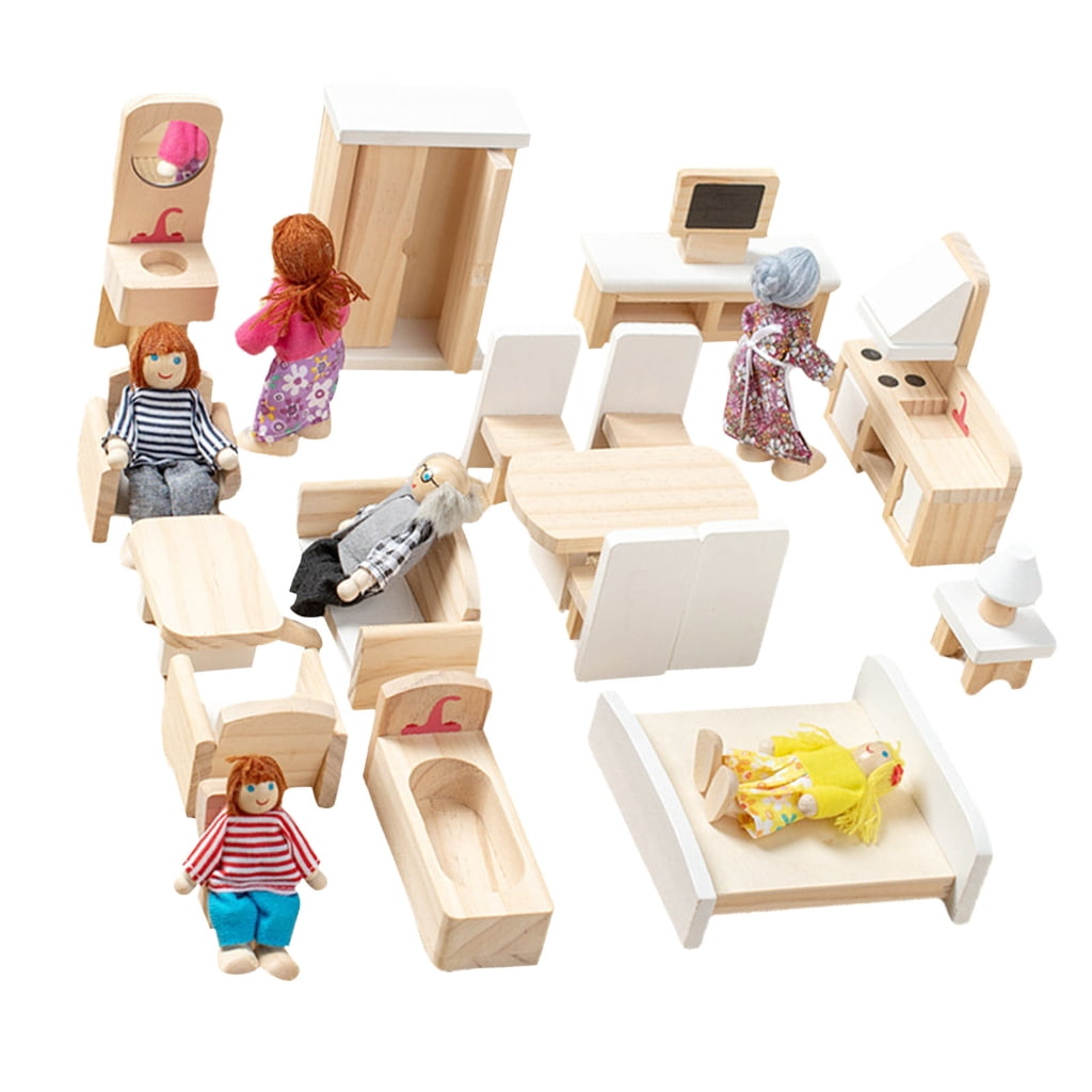 Dollhouses Furniture Set with Movable Dolls Scene Display Toy for ...