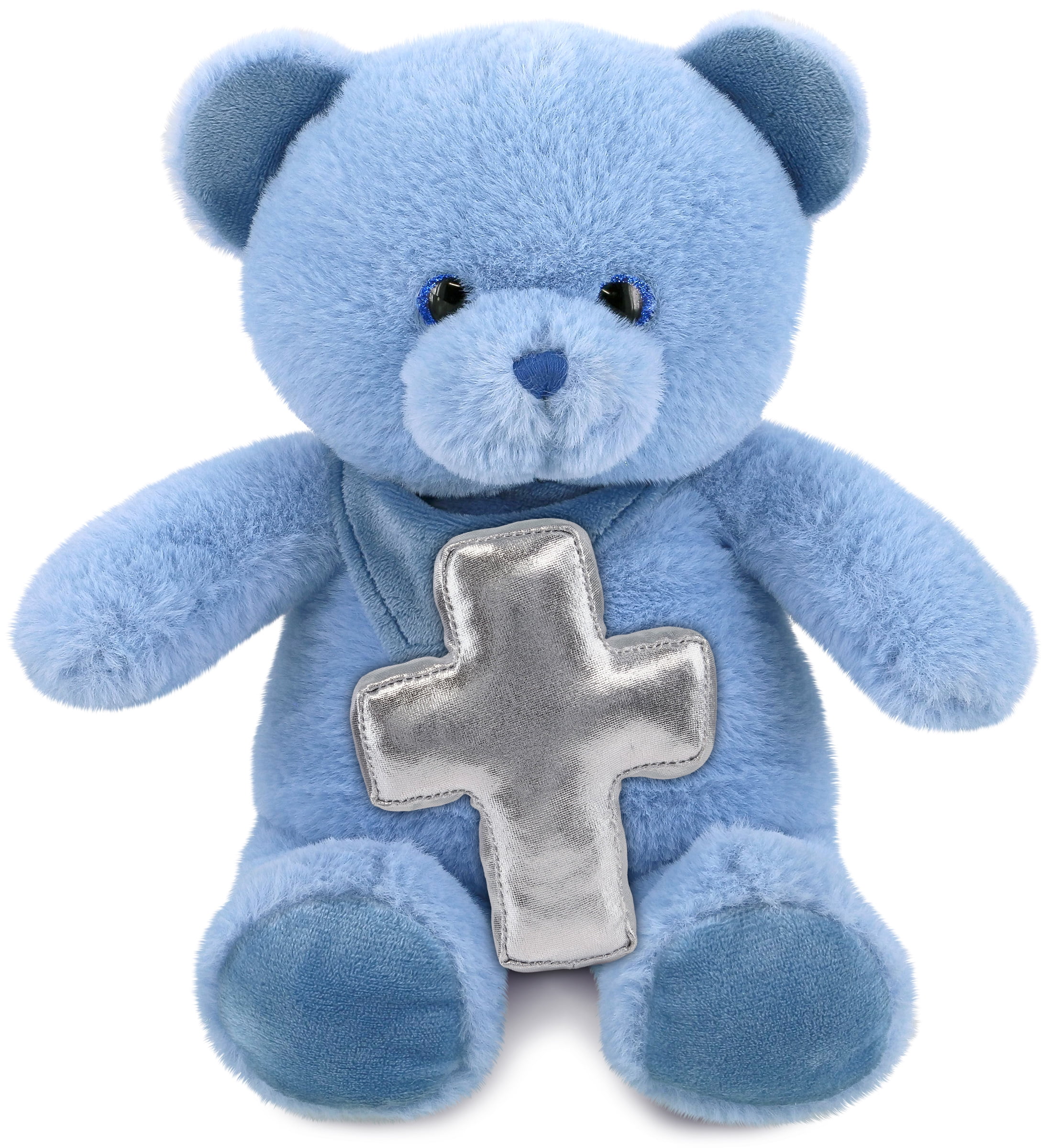 DolliBu Baby Blue Bear Stuffed Animal with Silver Cross Plush ...