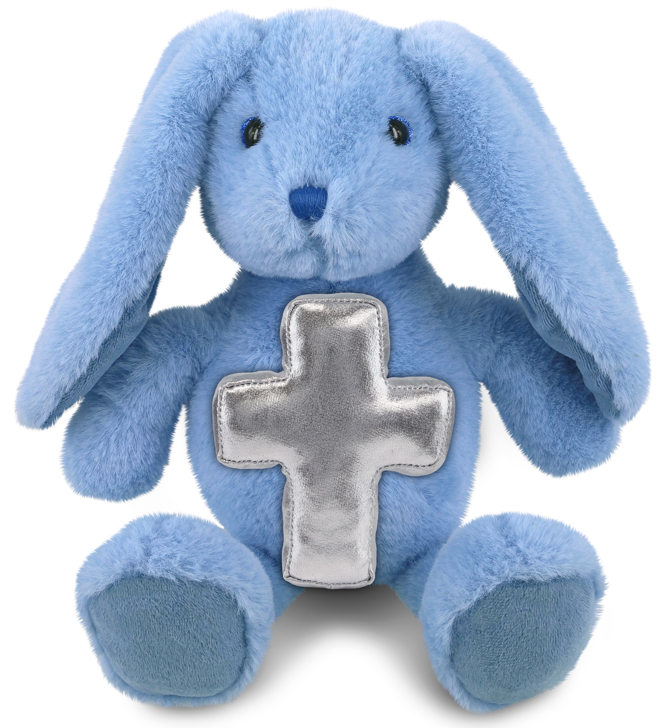 DolliBu Baby Blue Rabbit Stuffed Animal with Silver Cross Plush ...
