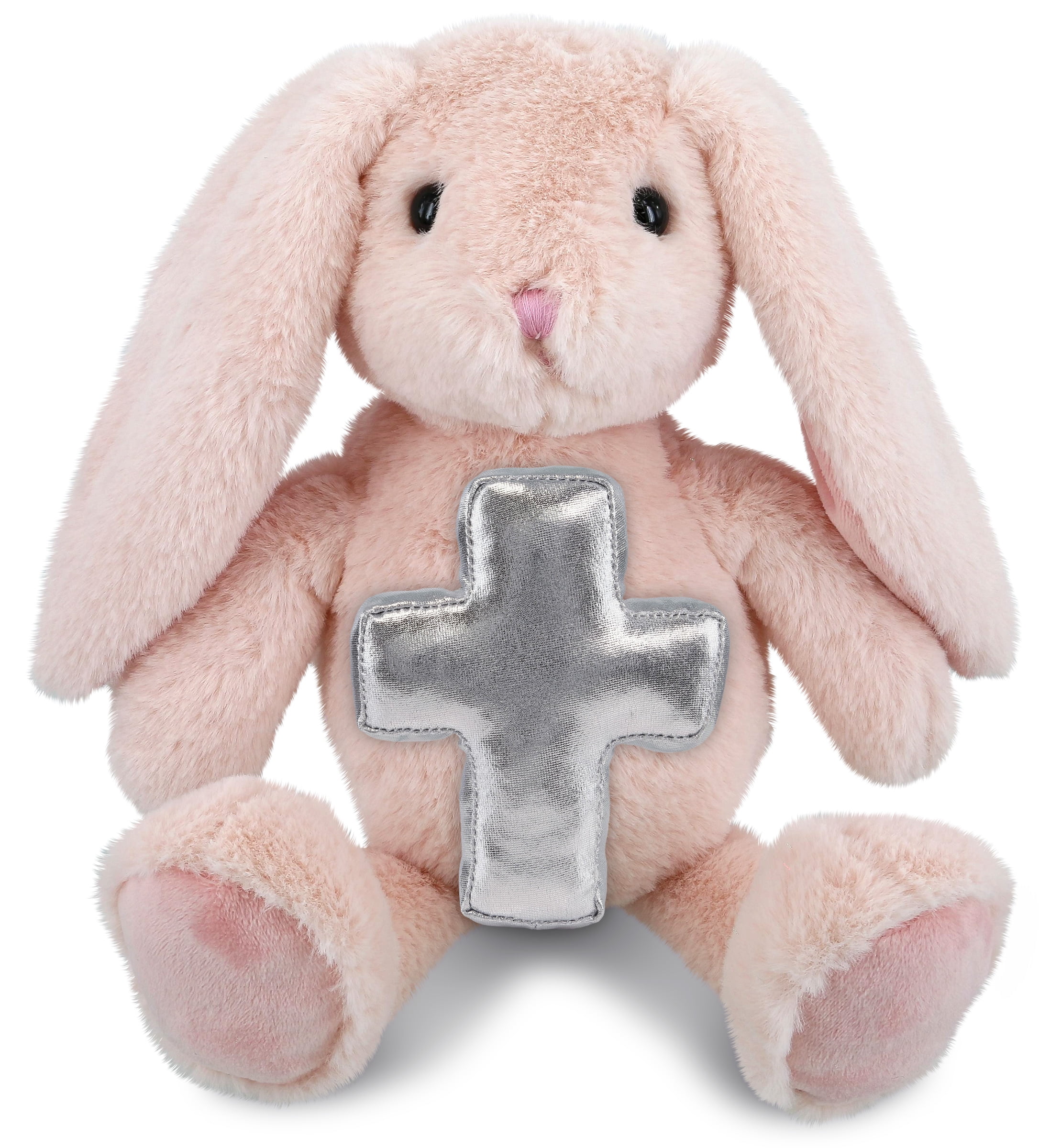 DolliBu Baby Pink Rabbit Stuffed Animal with Silver Cross Plush ...