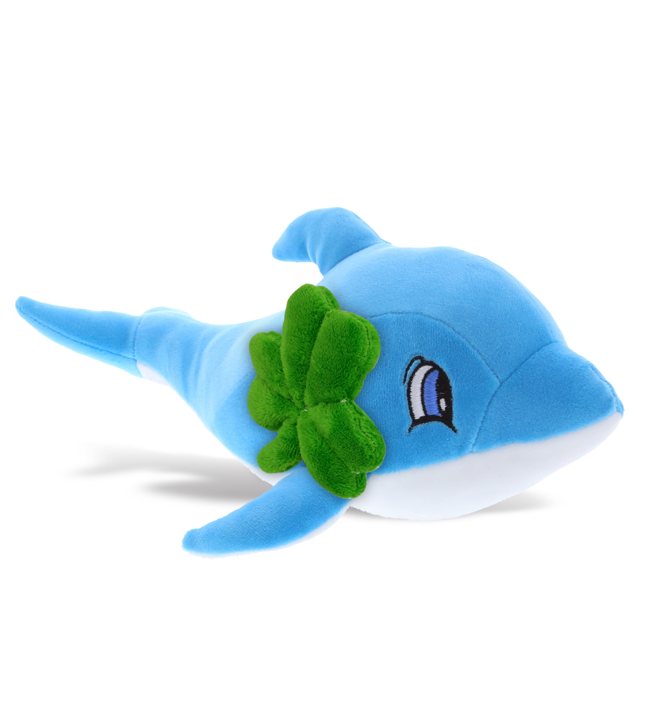 DolliBu Baby Soft Blue Dolphin Stuffed Animal with Green Plush Shamrock ...