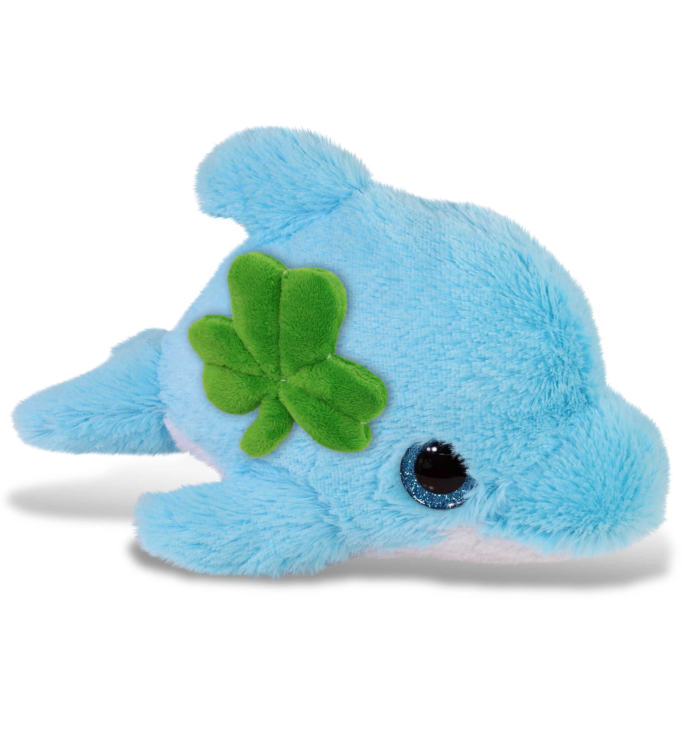 DolliBu Big Eye Blue Dolphin Stuffed Animal with Green Plush Shamrock ...