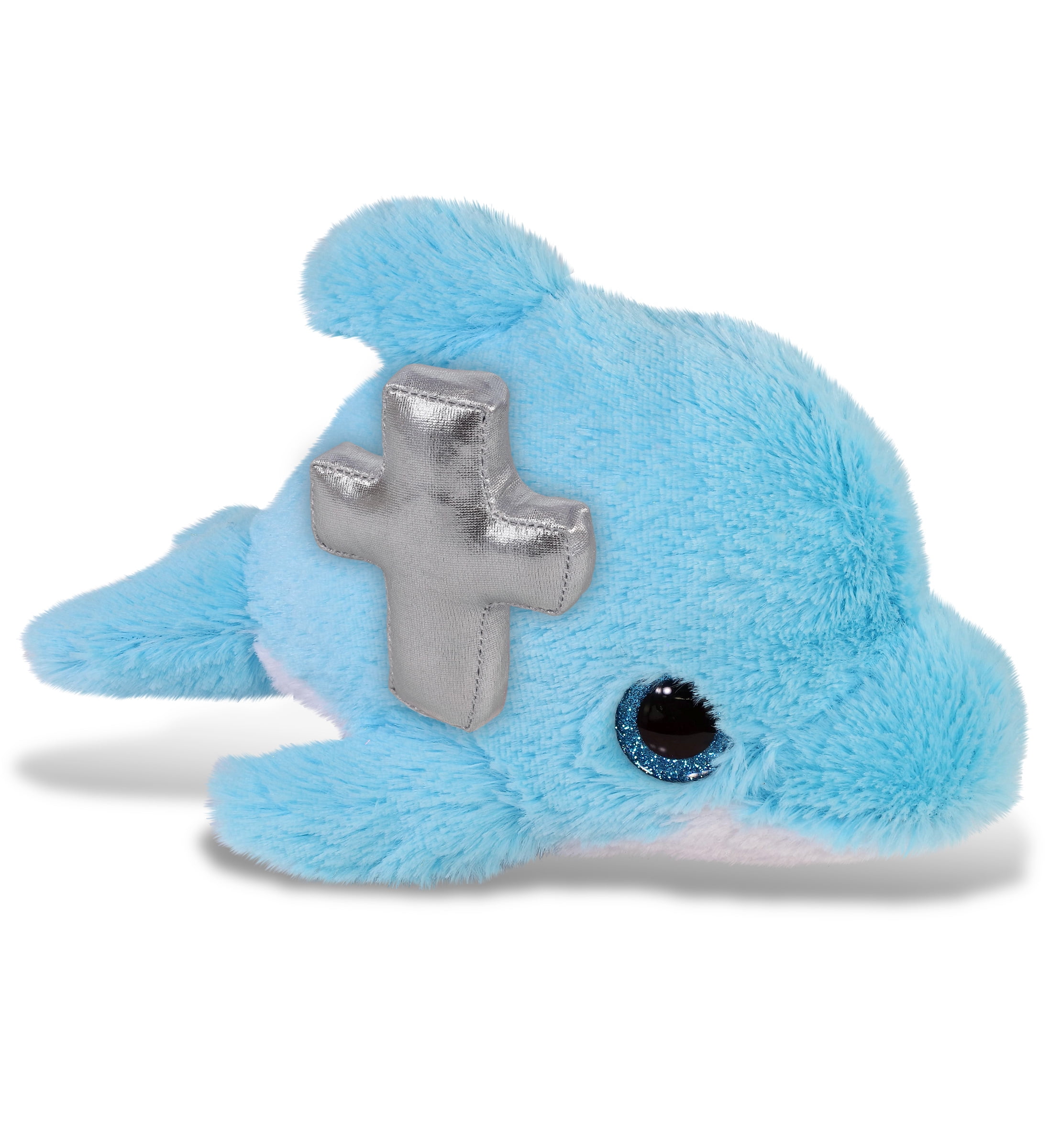 DolliBu Big Eye Blue Dolphin Stuffed Animal with Silver Cross Plush ...