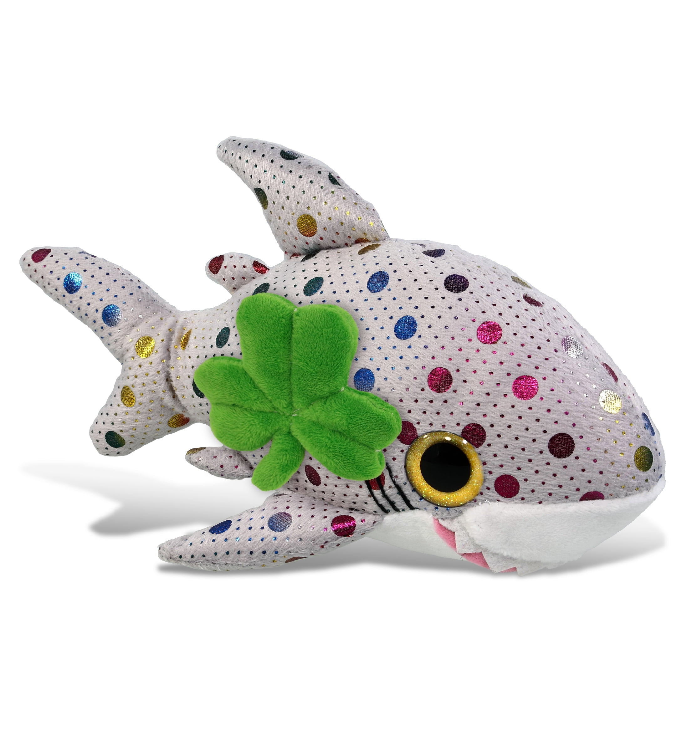 DolliBu Big Eye Dotted Shark Stuffed Animal with Green Plush Shamrock ...