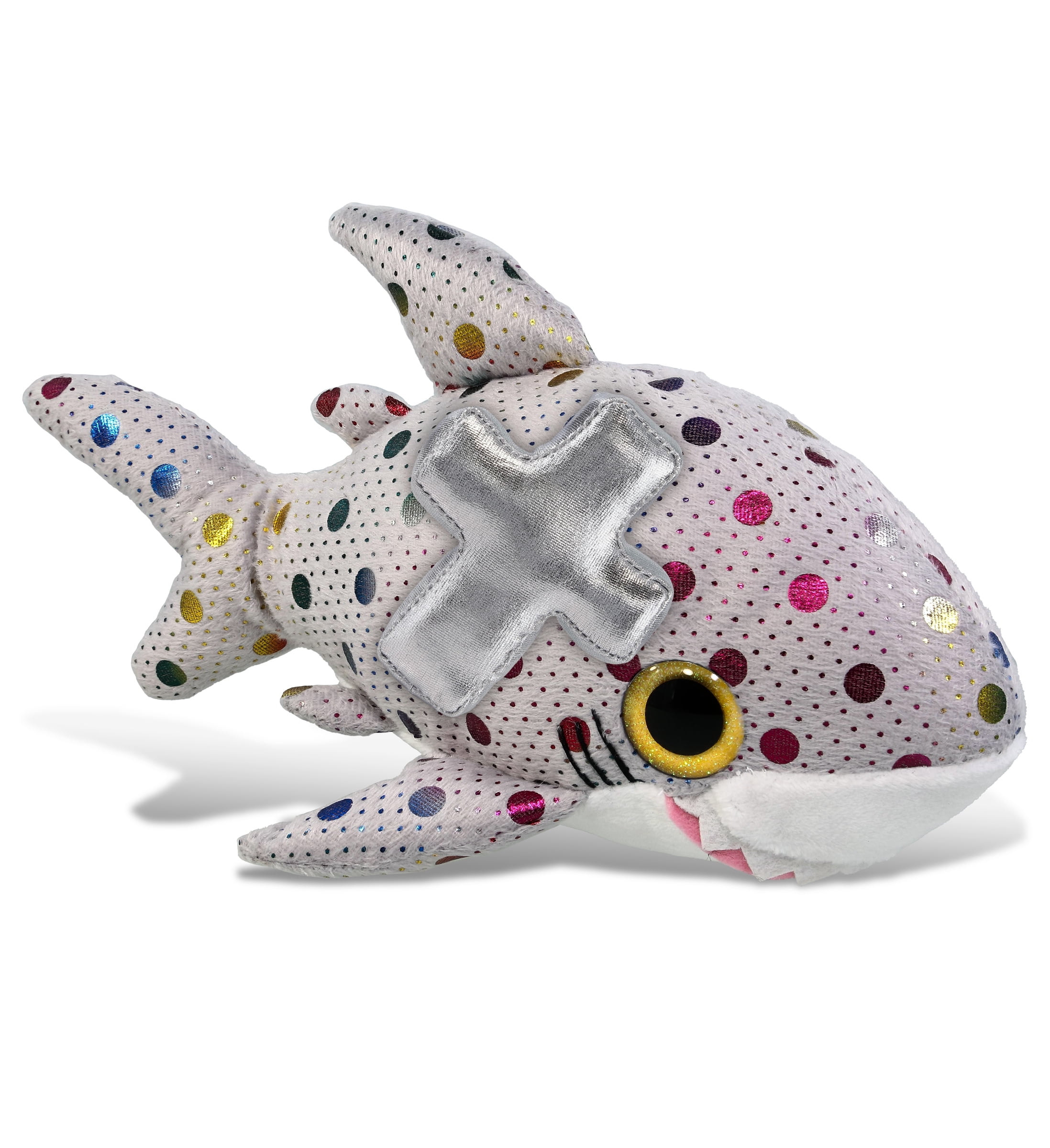 DolliBu Big Eye Dotted Shark Stuffed Animal with Silver Cross Plush ...