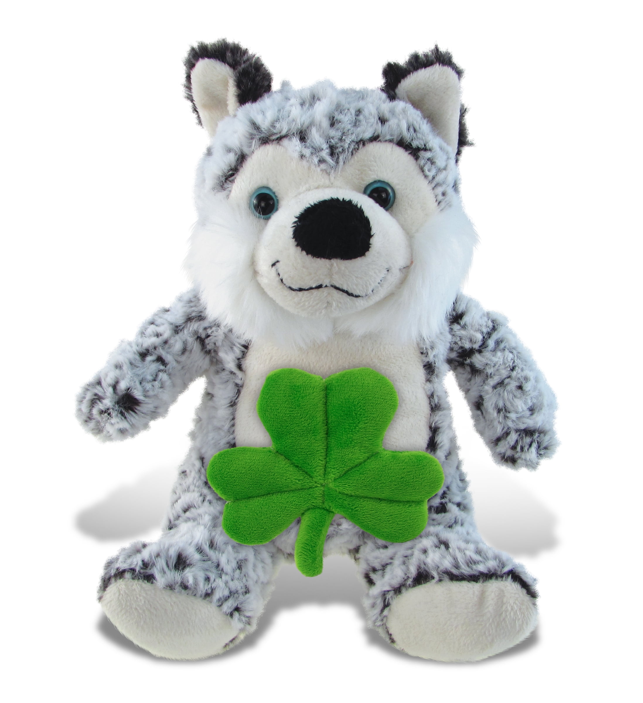 DolliBu Big Eye Husky Dog Stuffed Animal with Green Plush Shamrock ...