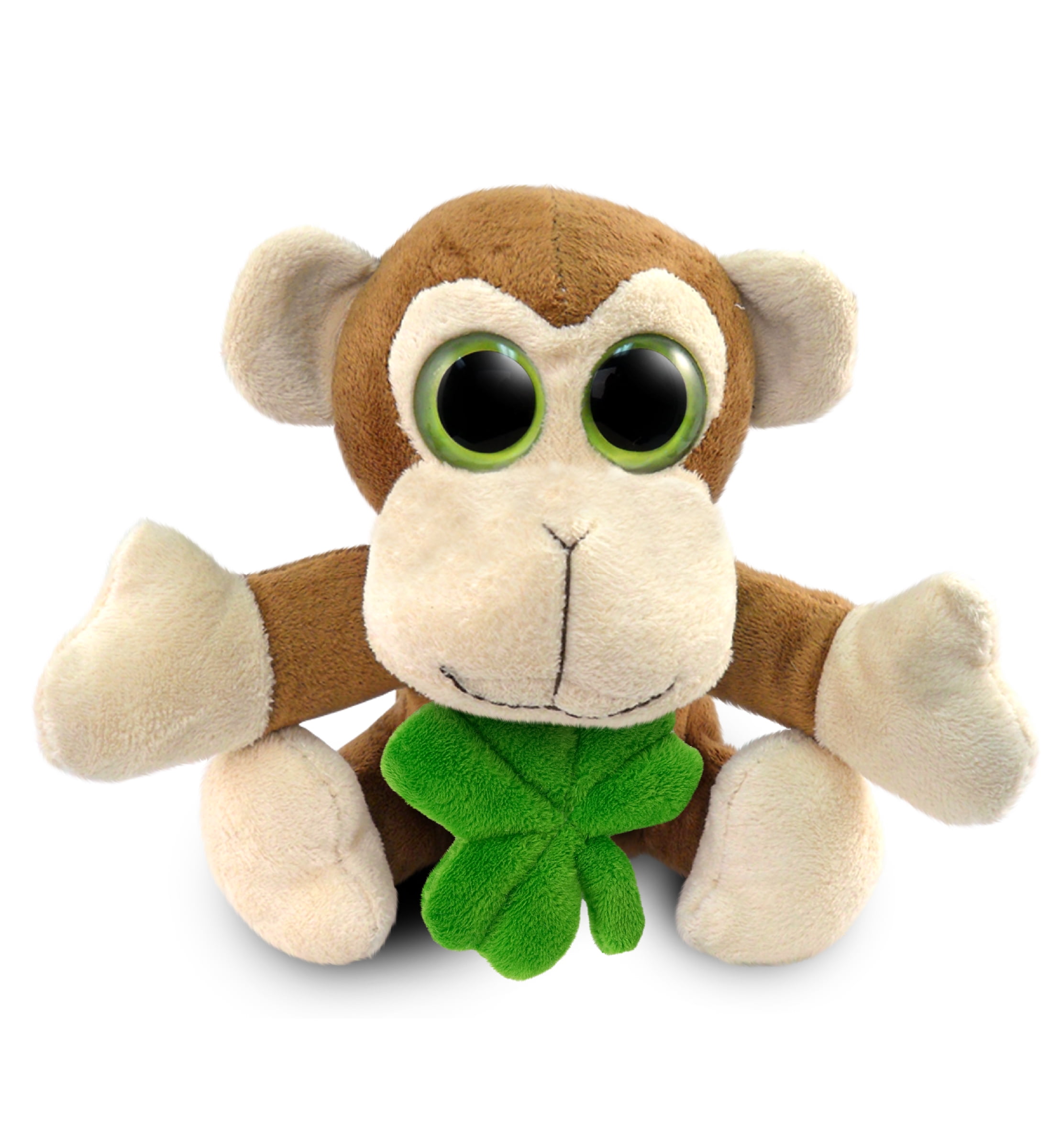 DolliBu Big Eye Monkey Stuffed Animal with Green Plush Shamrock, Cute ...