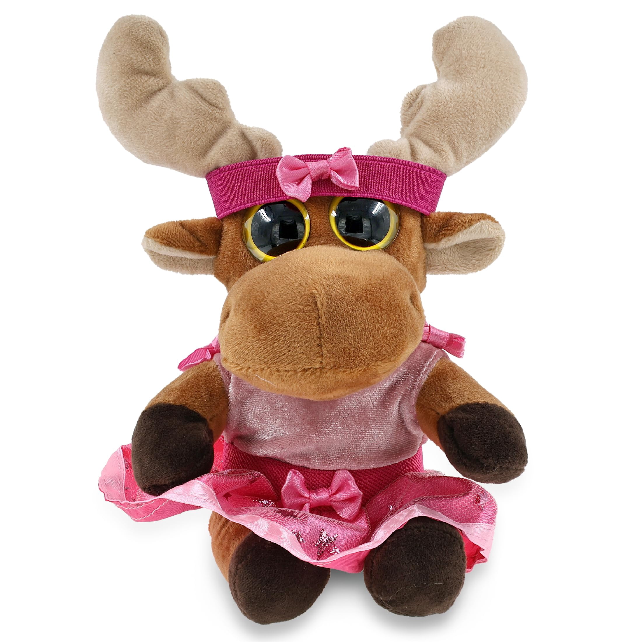 DolliBu Big Eye Moose Stuffed Animal with Ballerina Dress Up Set - Cute ...