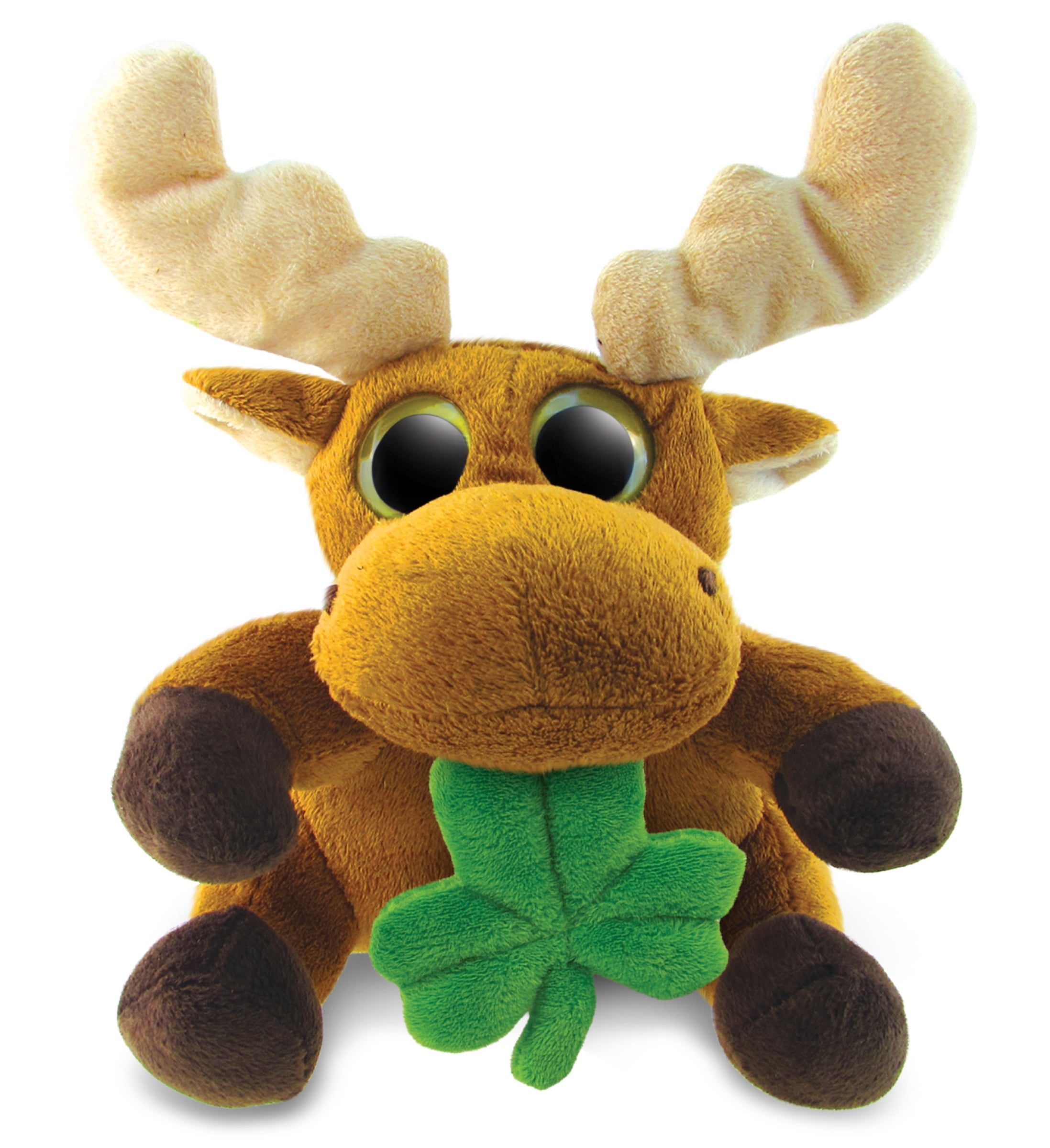 DolliBu Big Eye Moose Stuffed Animal with Green Plush Shamrock, Cute ...