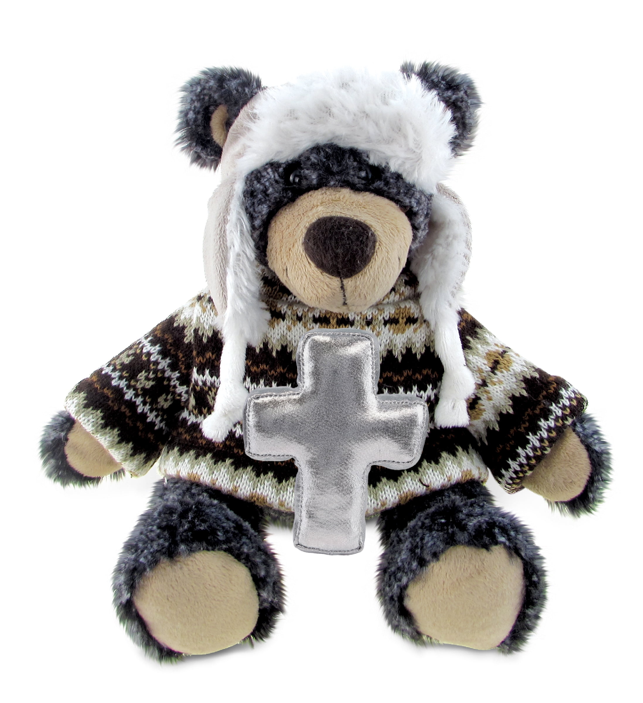 DolliBu Black Bear with Clothes Stuffed Animal with Silver Cross Plush ...