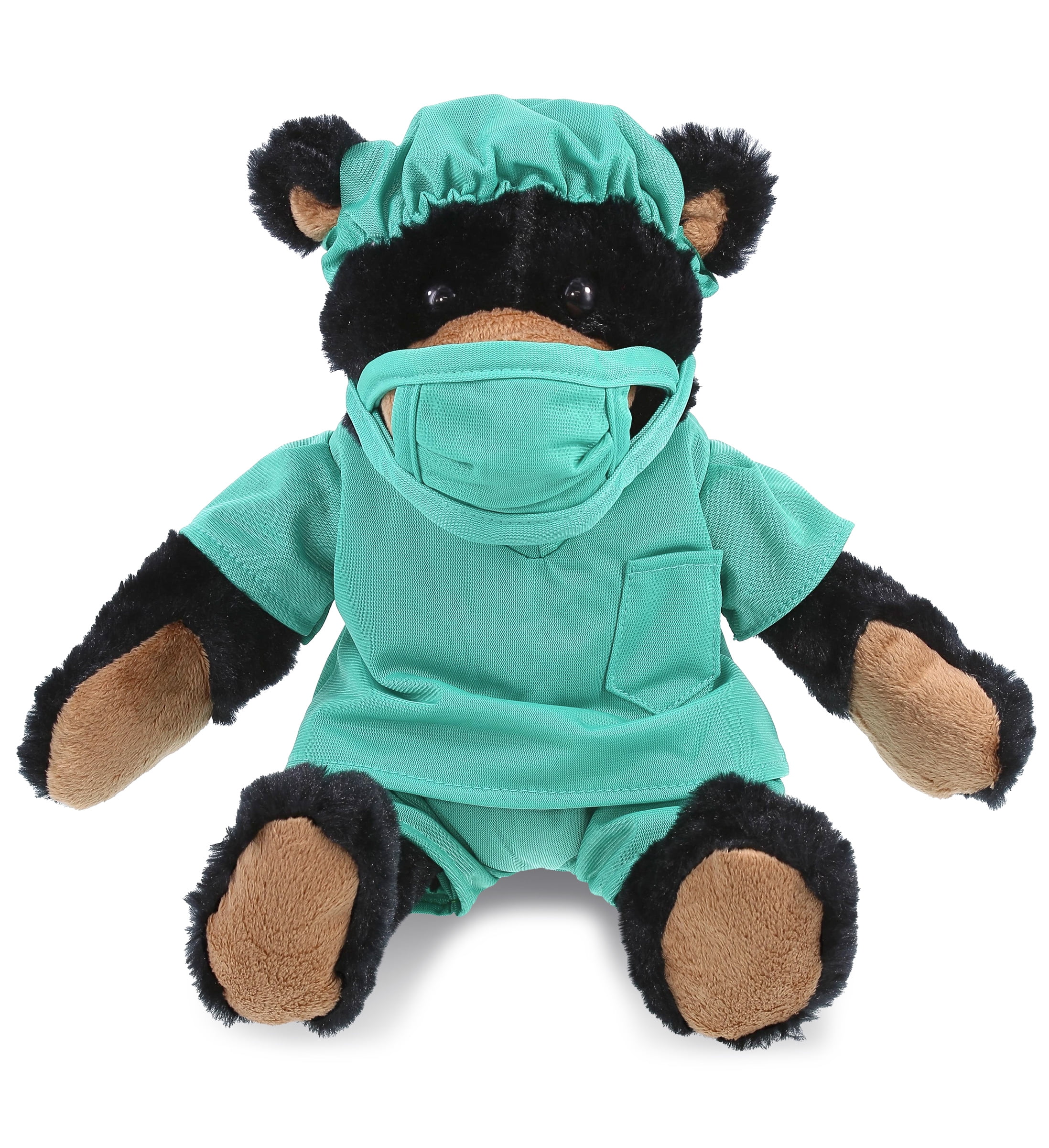 DolliBu Black Bear Doctor Plush Toy - Super Soft Red Plaid Hoodie Black ...