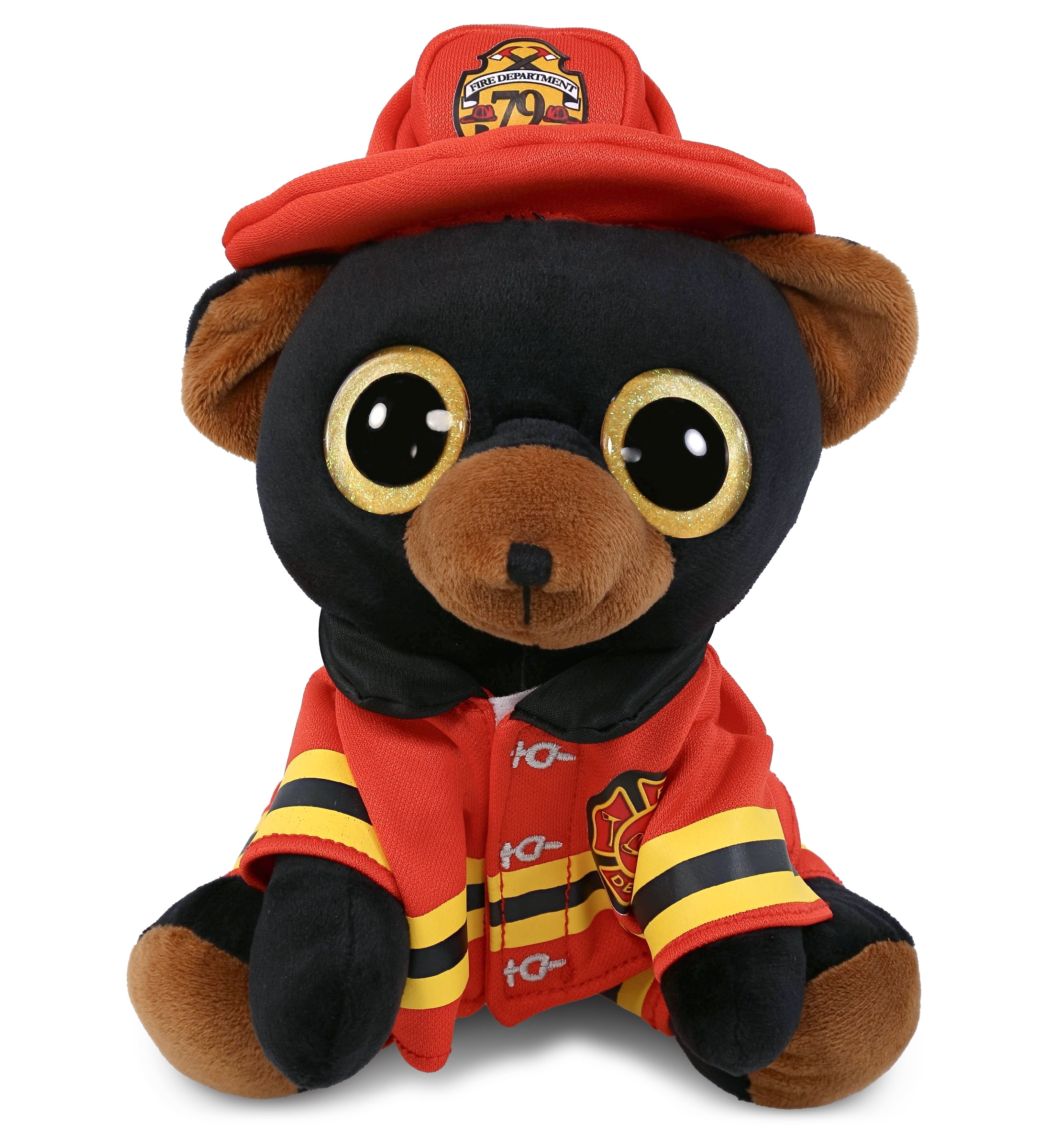 DolliBu Black Bear Firefighter Stuffed Animal - Big Eyes Black Bear ...