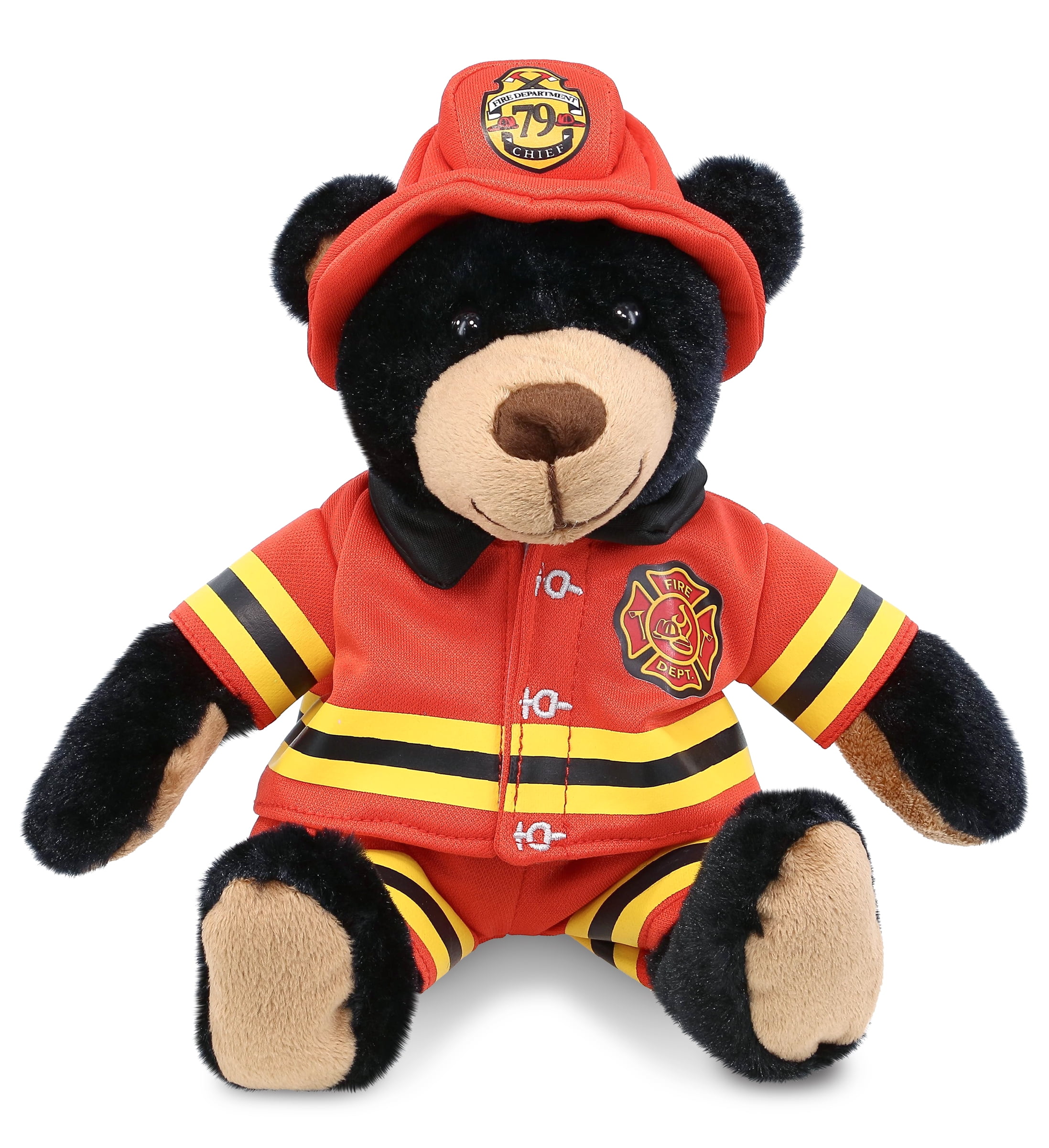 DolliBu Black Bear Firefighter Stuffed Animal - Bear with Red Plaid ...