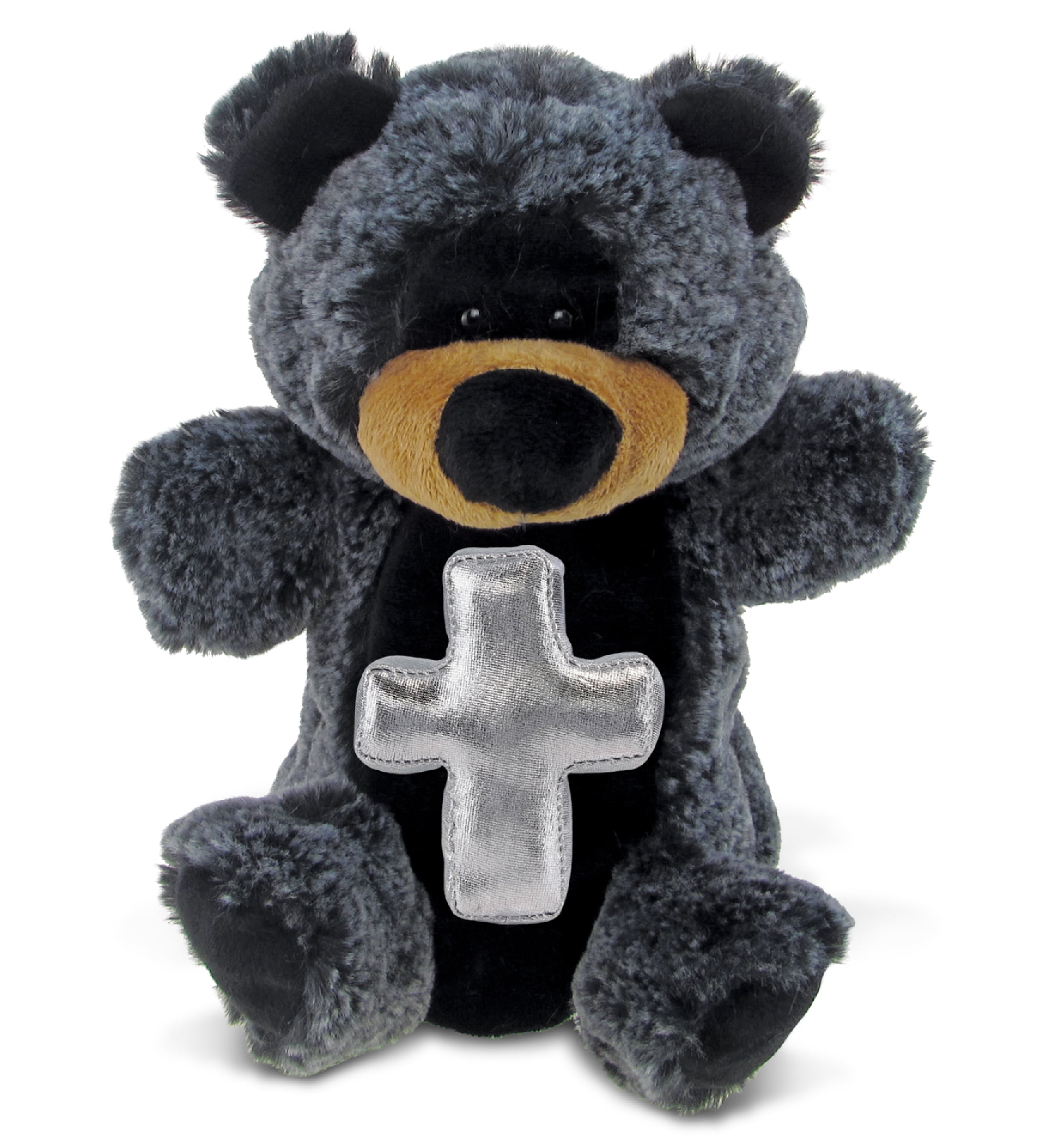 DolliBu Black Bear Hand Puppet Stuffed Animal with Silver Cross ...