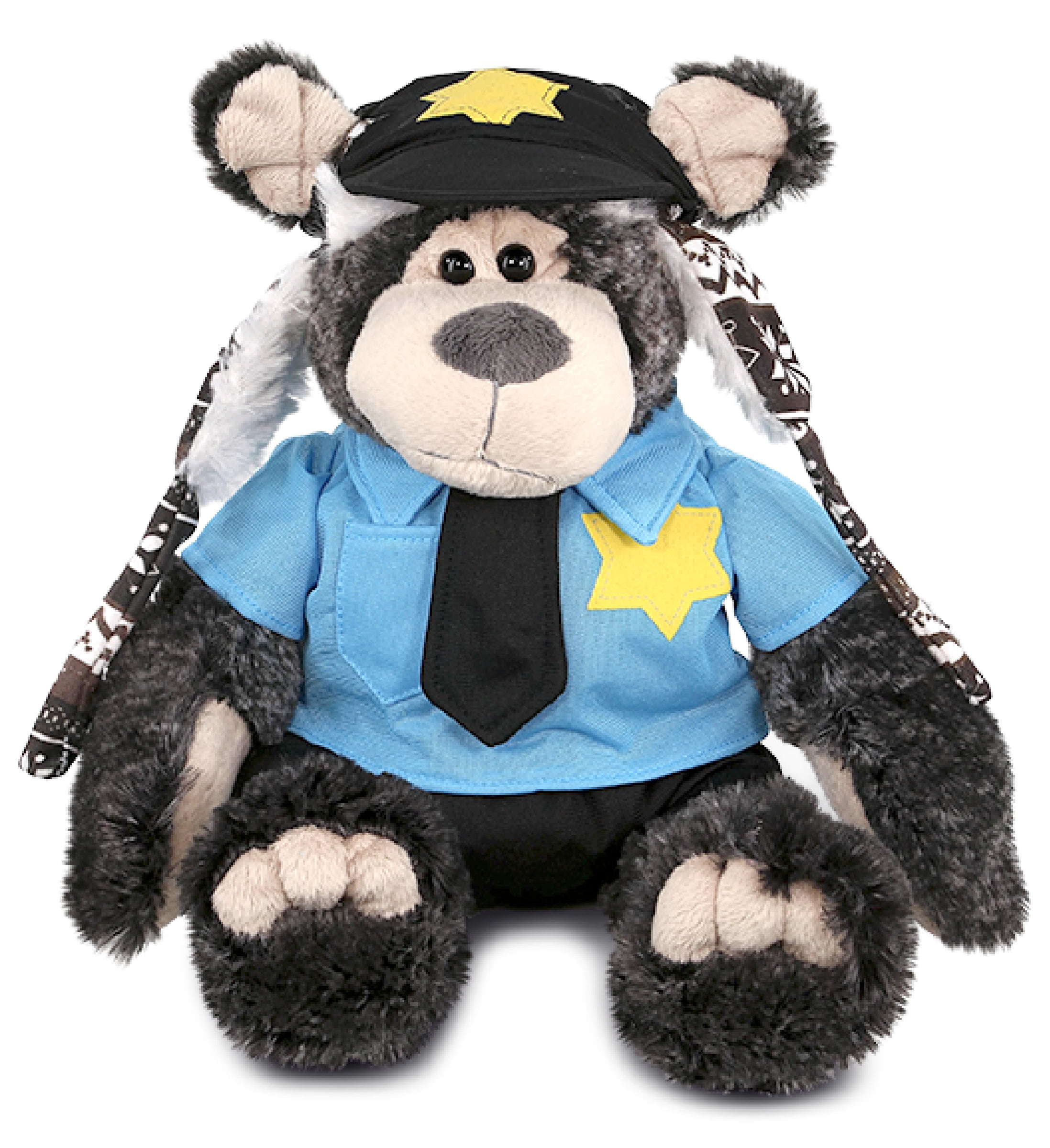 DolliBu Black Bear Police Officer Plush Toy - Soft Bear Cop Stuffed ...