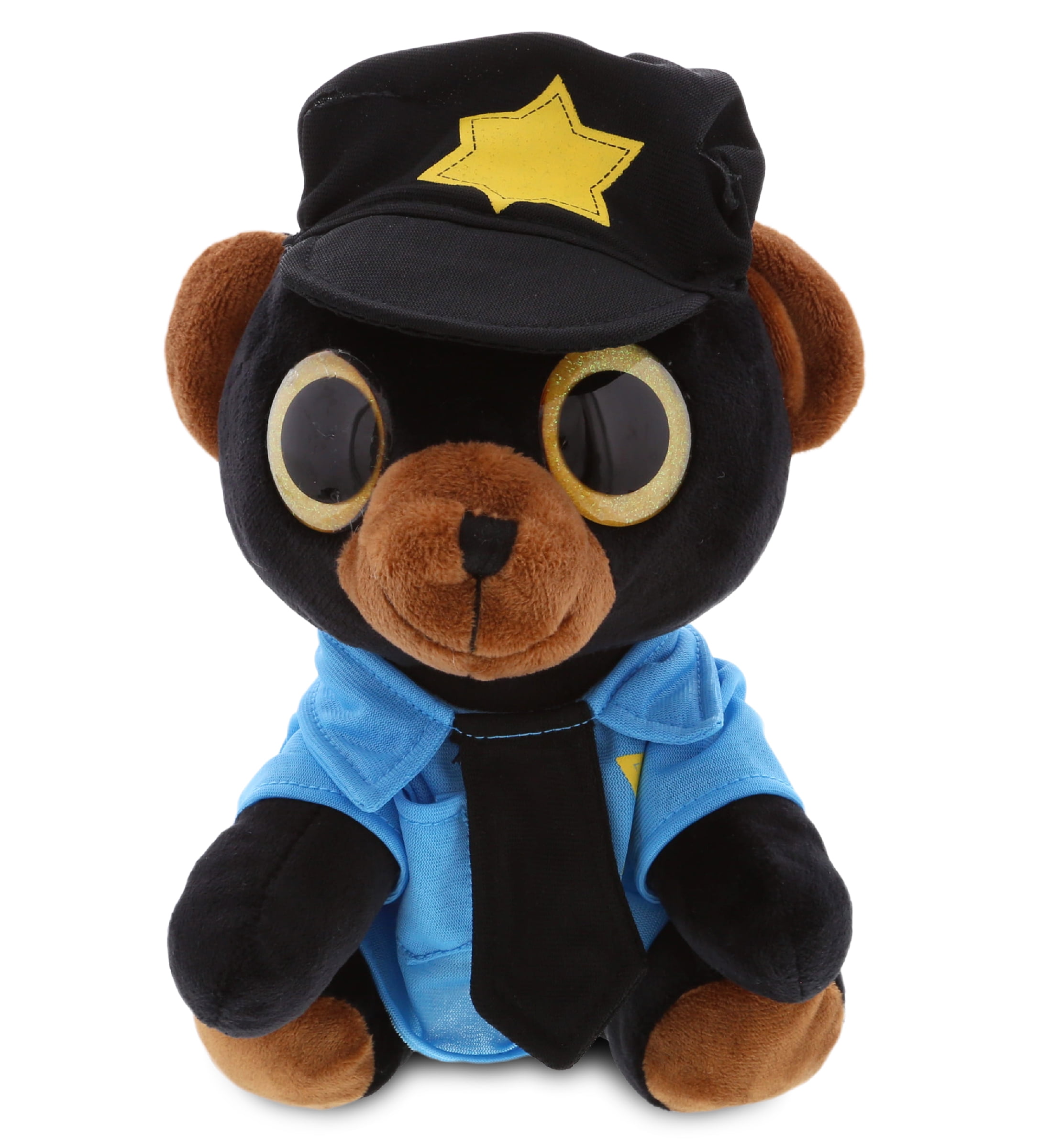 DolliBu Black Bear Police Officer Plush Toy - Sparkle Eye Black Bear ...