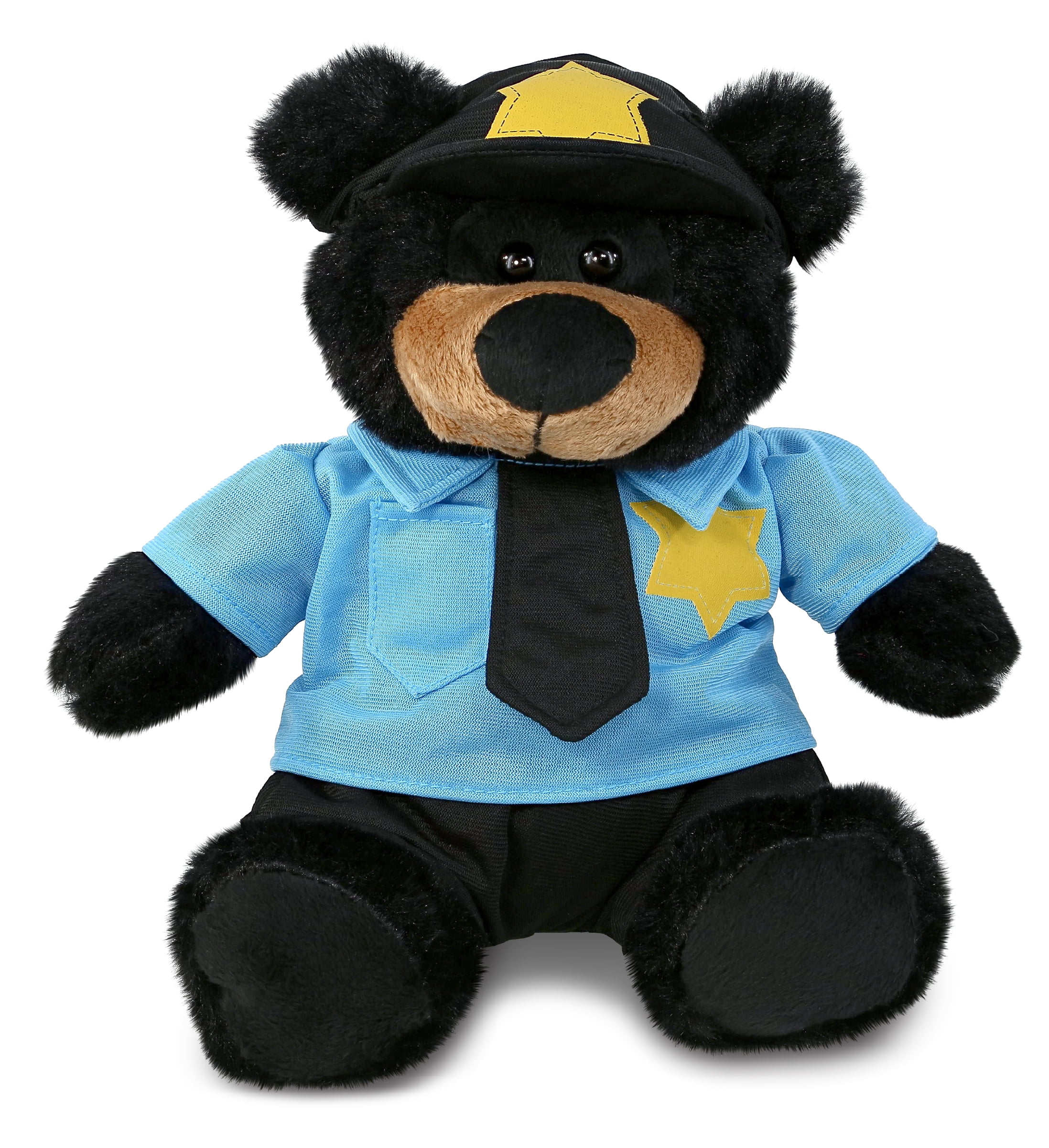 DolliBu Black Bear Police Officer Plush Toy – Super Soft Black Bear Cop Stuffed Animal Dress Up ...