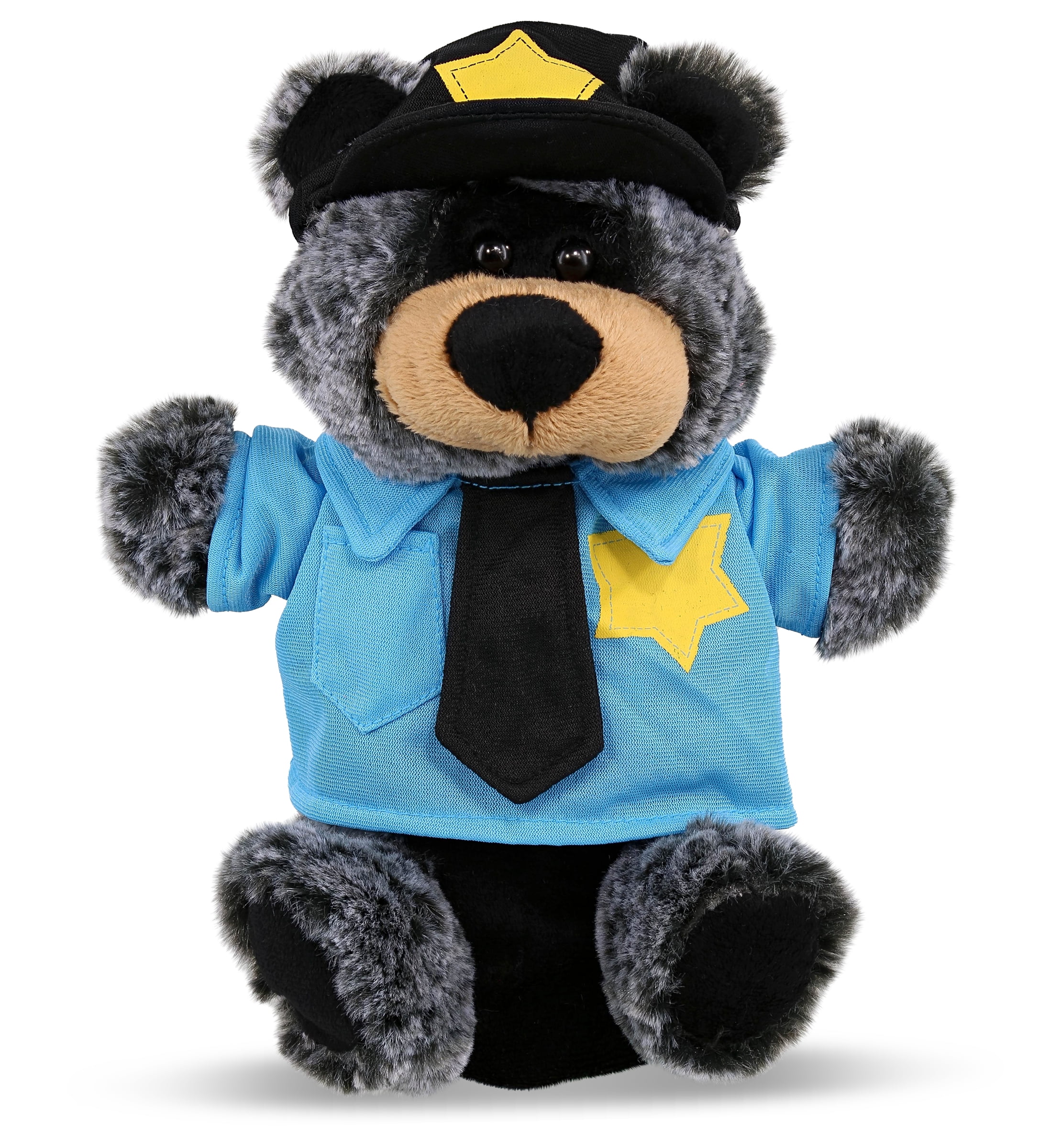 DolliBu Black Bear Police Officer Super Soft Hand Puppet Plush Toy ...