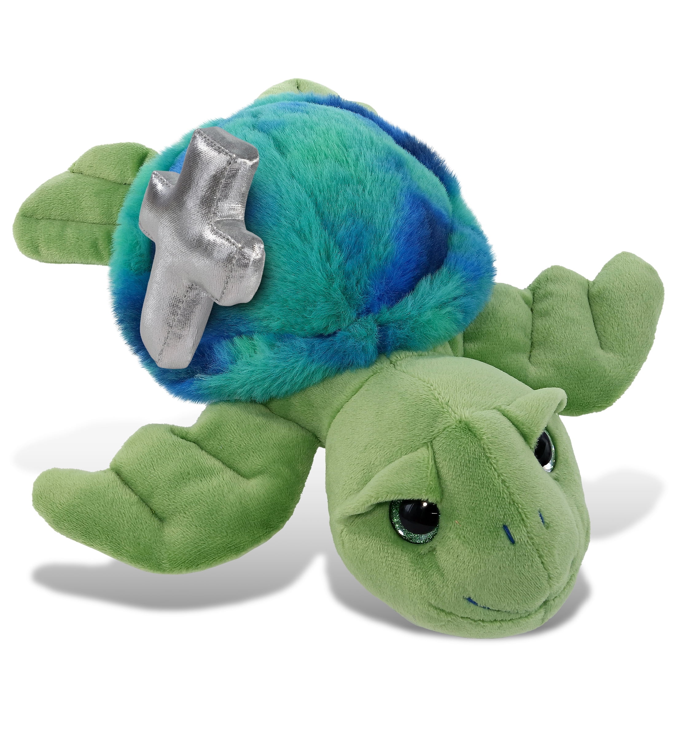 DolliBu Blue Tie-Dye Green Sea Turtle Stuffed Animal with Silver Cross ...