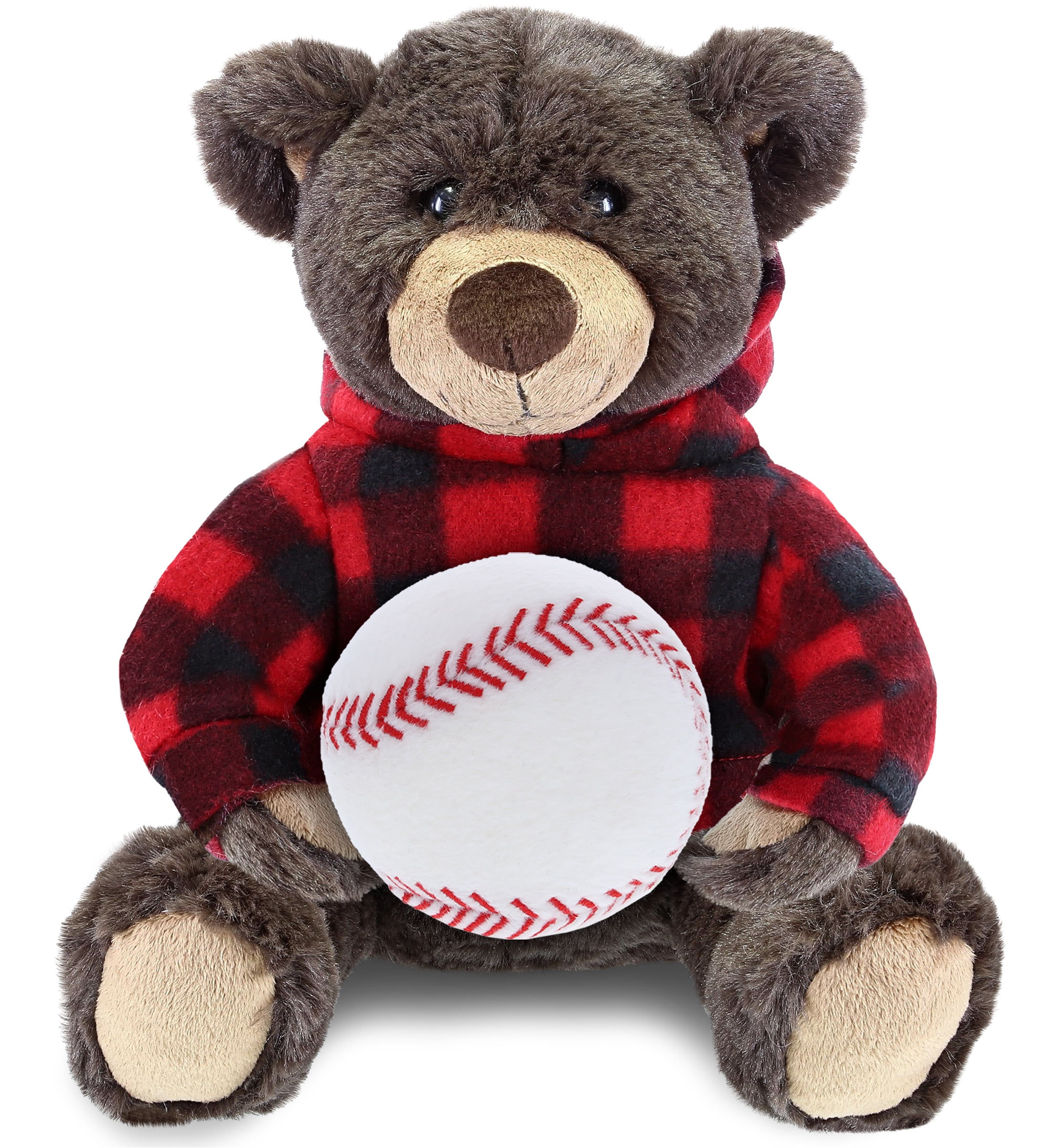 DolliBu Brown Bear With Baseball Plush with Red Plaid Hoodie – Soft ...