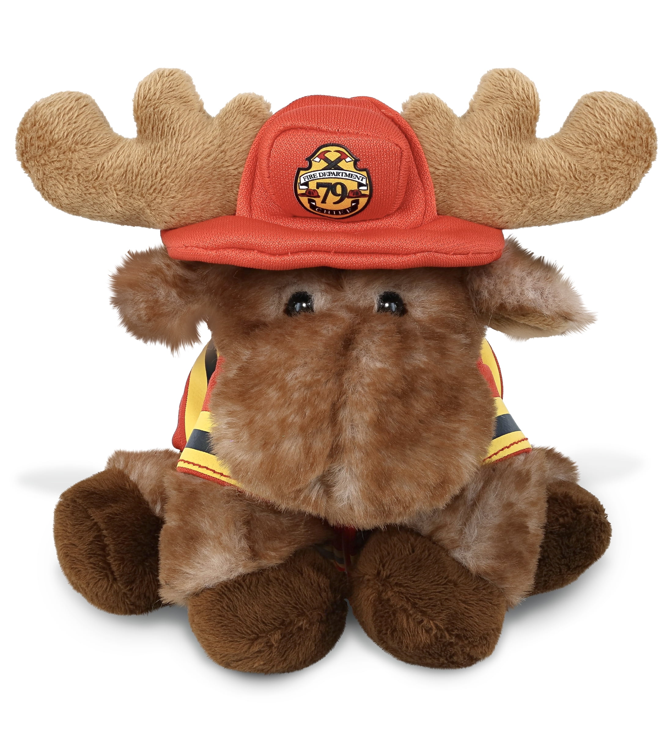 DolliBu Brown Lying Moose Firefighter Stuffed Animal - Moose Fireman ...