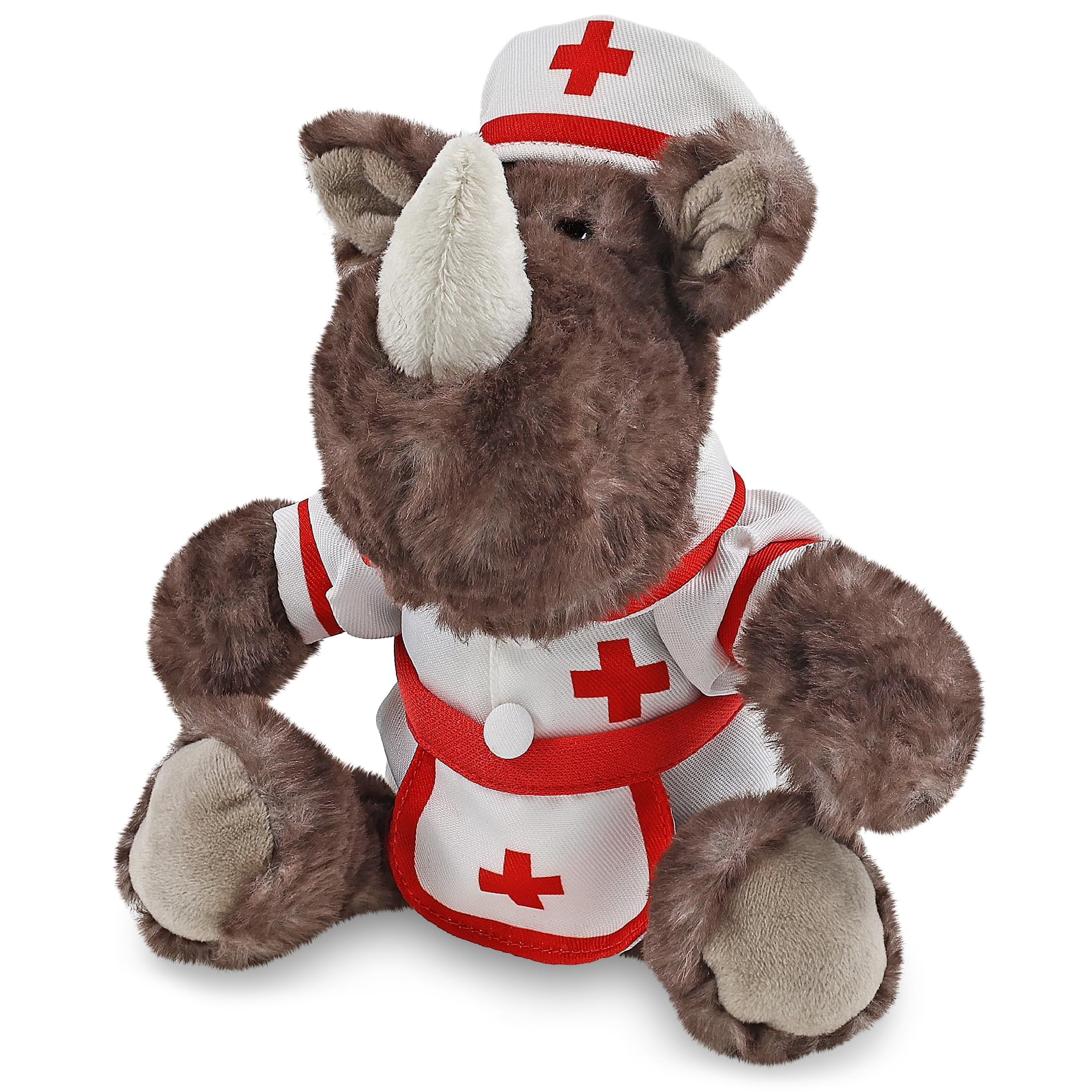 DolliBu Brown Rhino Plush with Nurse Stuffed Animal Dress Up Set ...