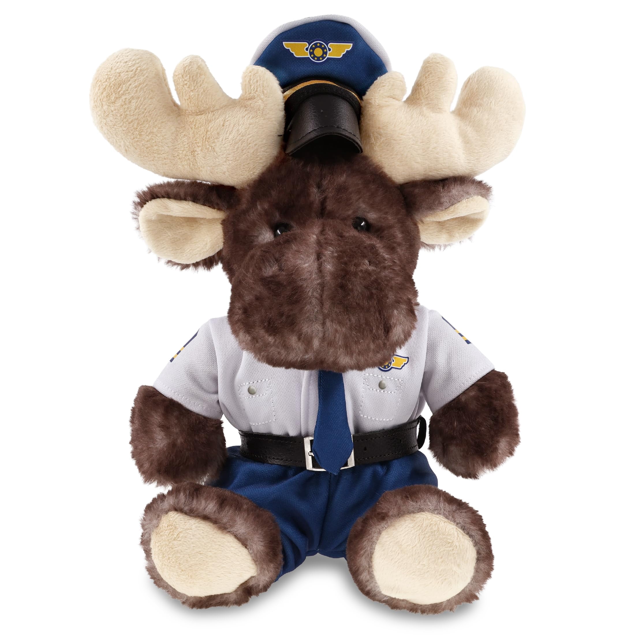 DolliBu Brown Sitting Moose Stuffed Animal with Pilot Costume - Cute ...