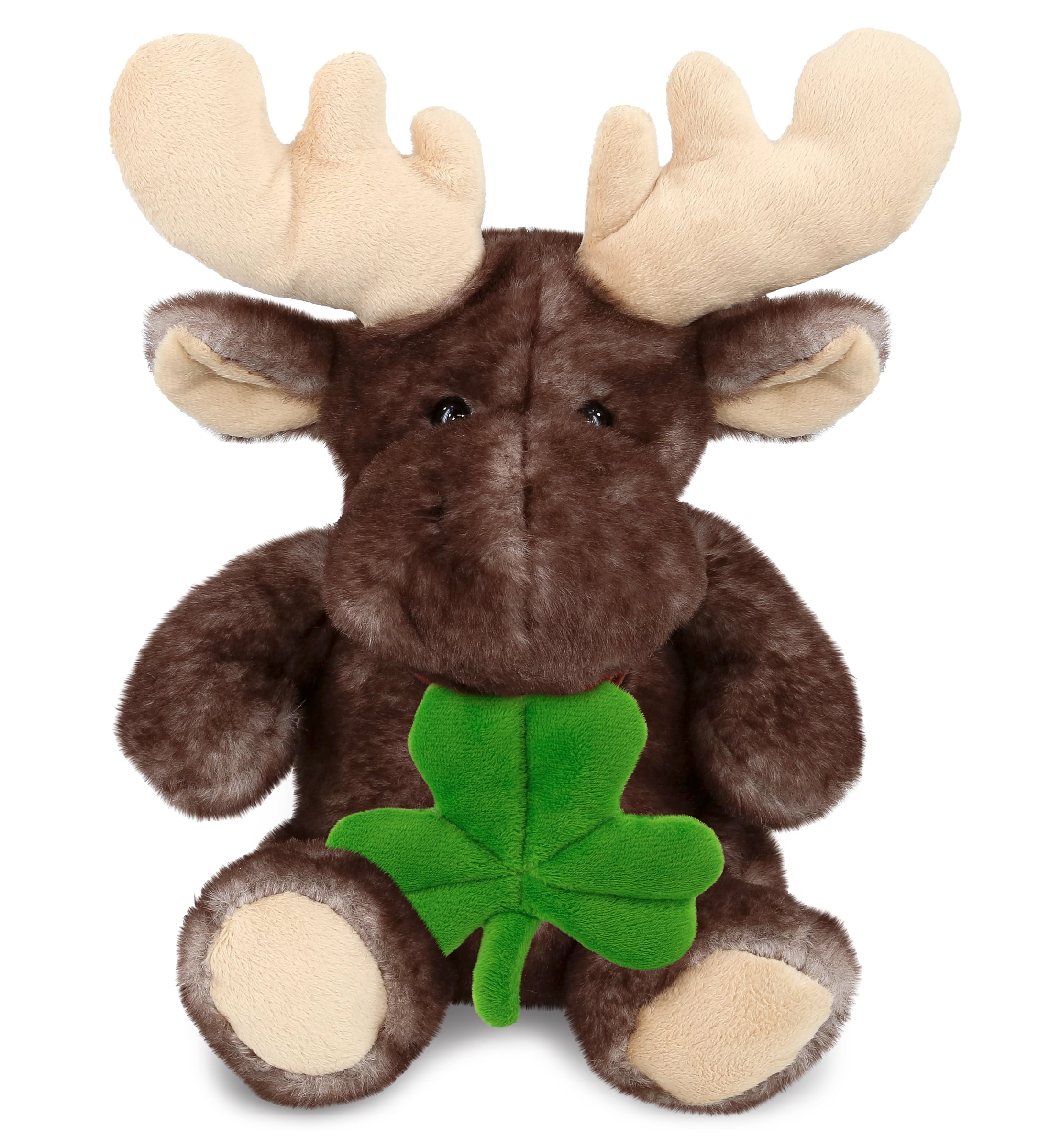 DolliBu Brownish Sitting Moose Stuffed Animal with Green Plush Shamrock ...