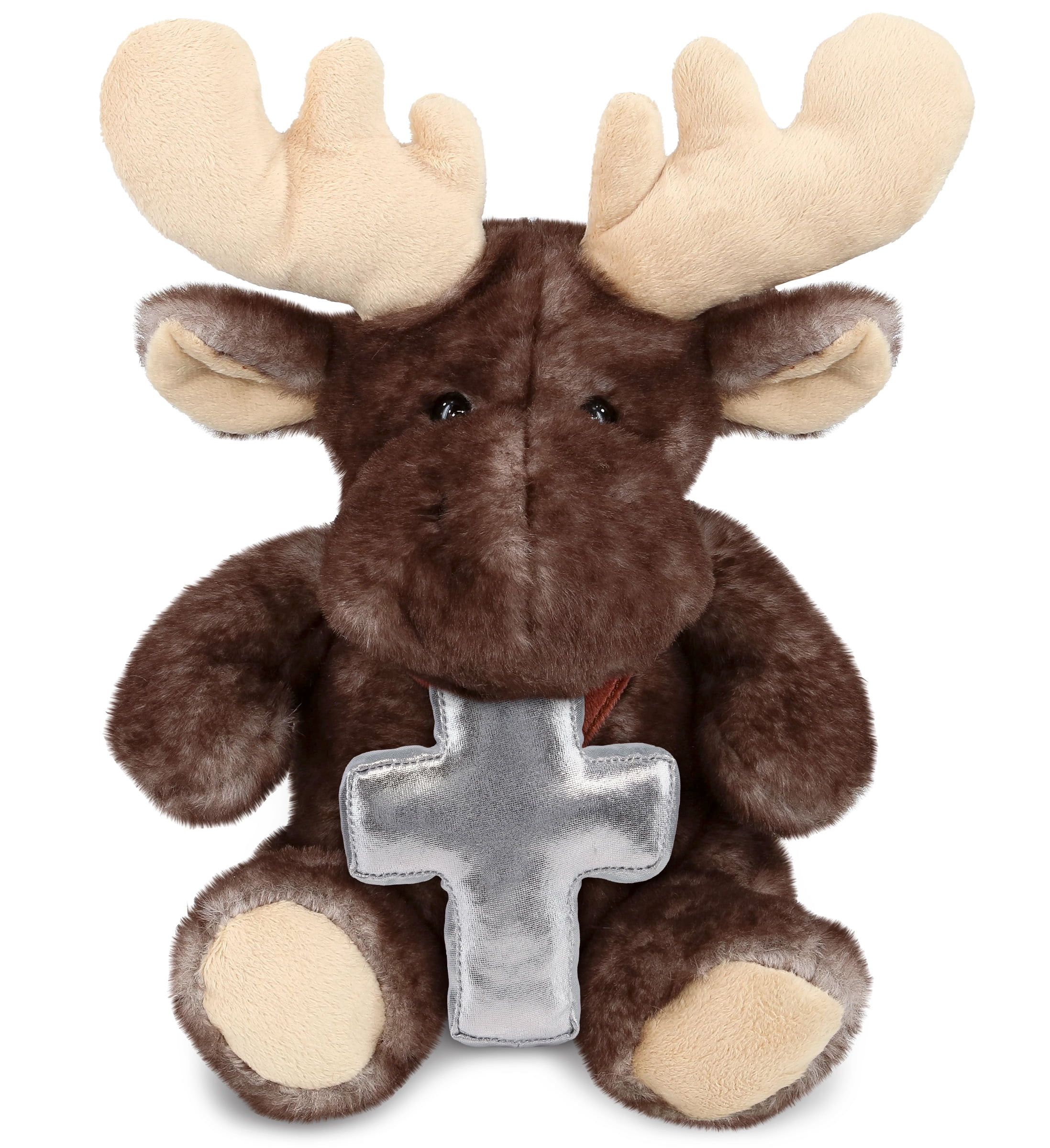 DolliBu Brownish Sitting Moose Stuffed Animal with Silver Cross Plush ...