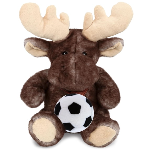 DolliBu Brownish Sitting Moose Stuffed Animal with Soccer Ball Plush ...