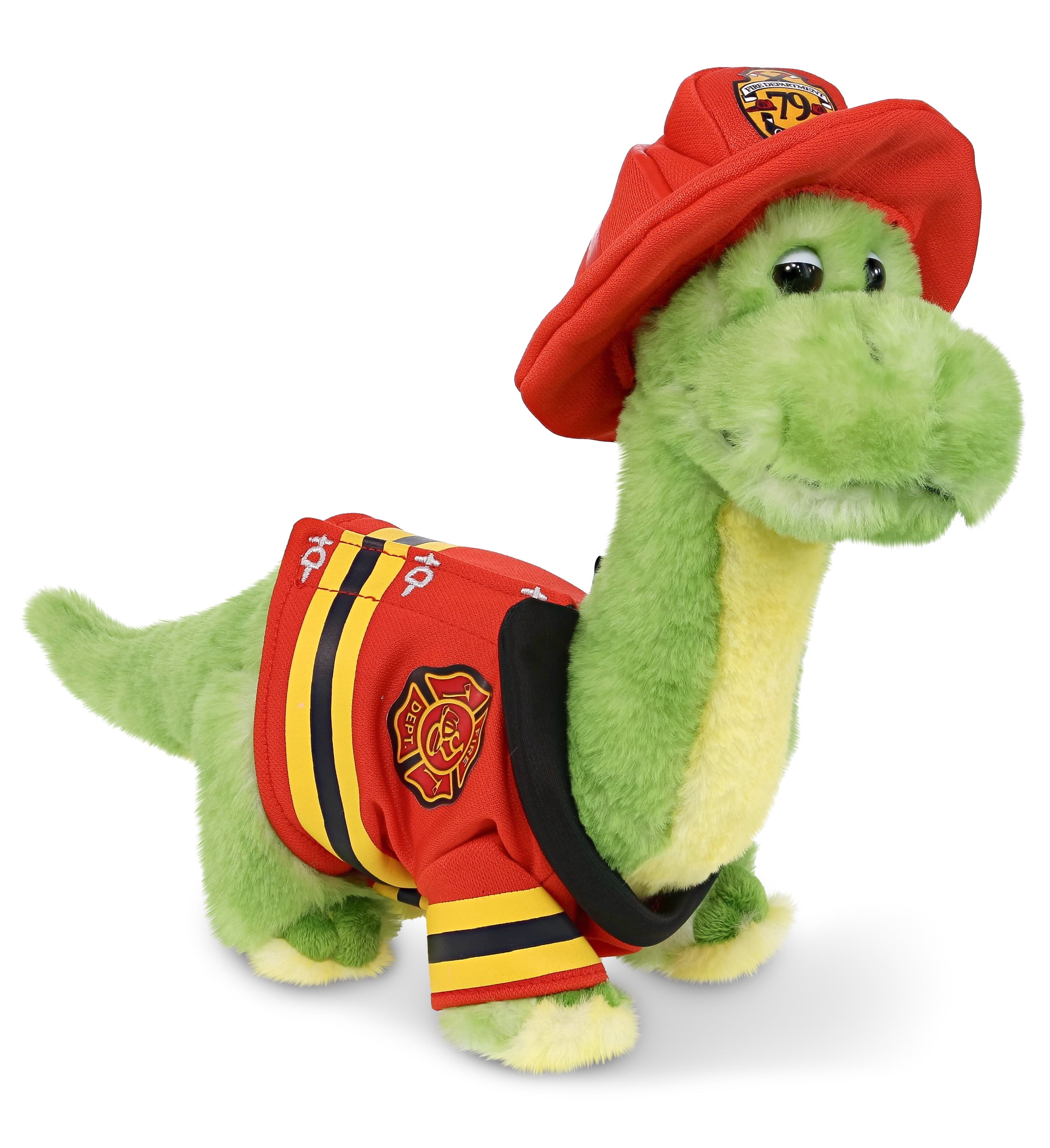 DolliBu Dinosaur Firefighter Stuffed Animal - Green Dinosaur Fireman ...
