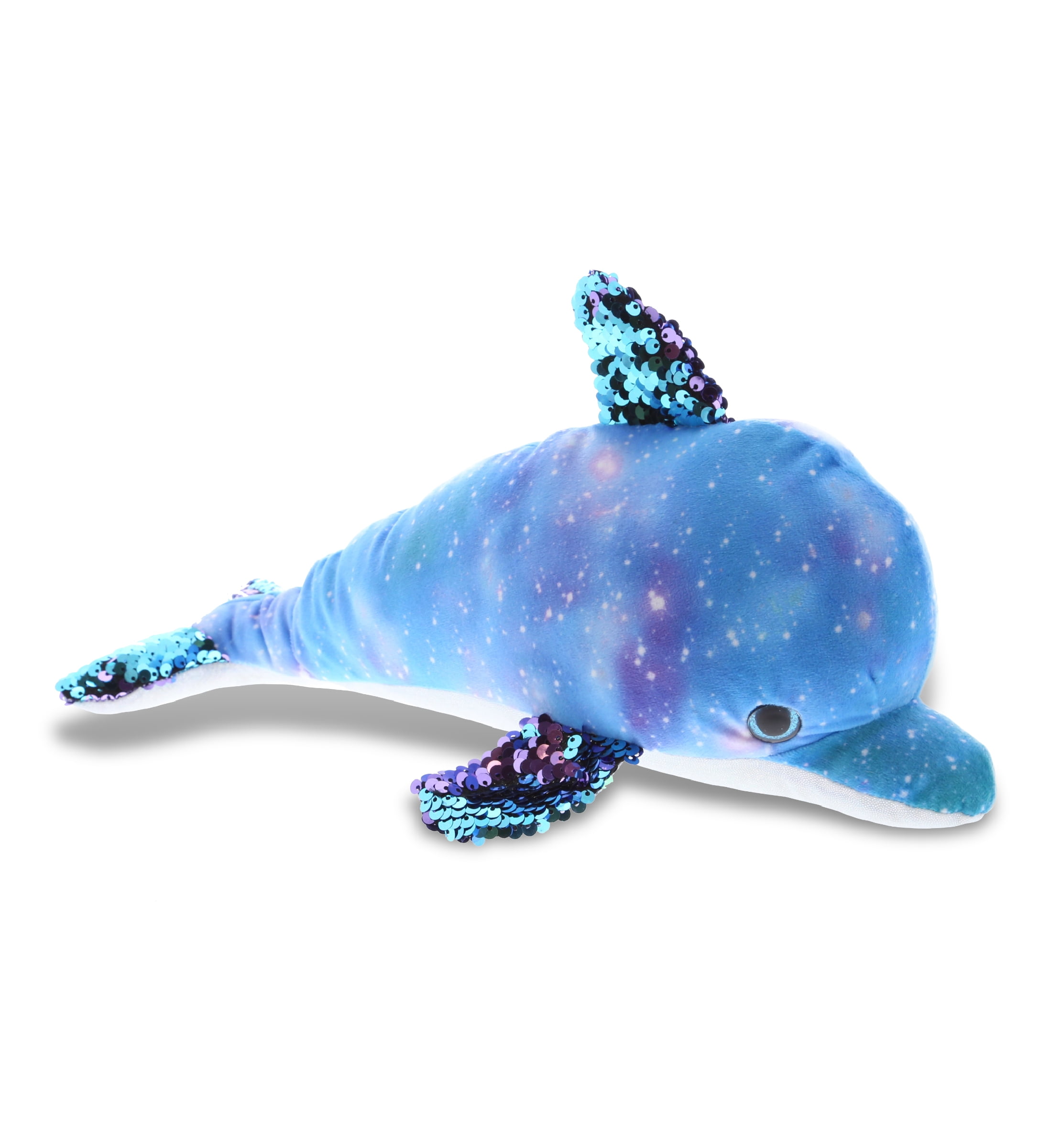 DolliBu Dolphin Space Sequin Plush - Dolphin Stuffed Animal Reversible ...