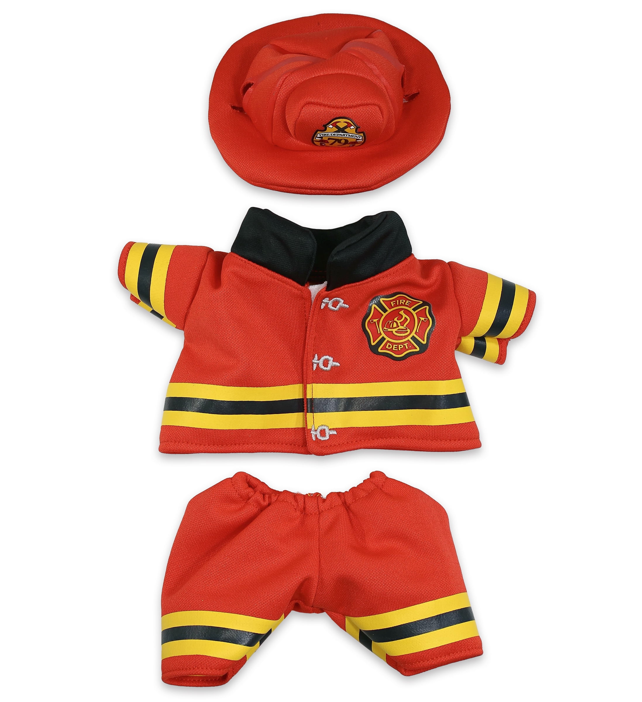 DolliBu Firefighter Dress Up with Holes in Helmet Set for Teddy Bear ...