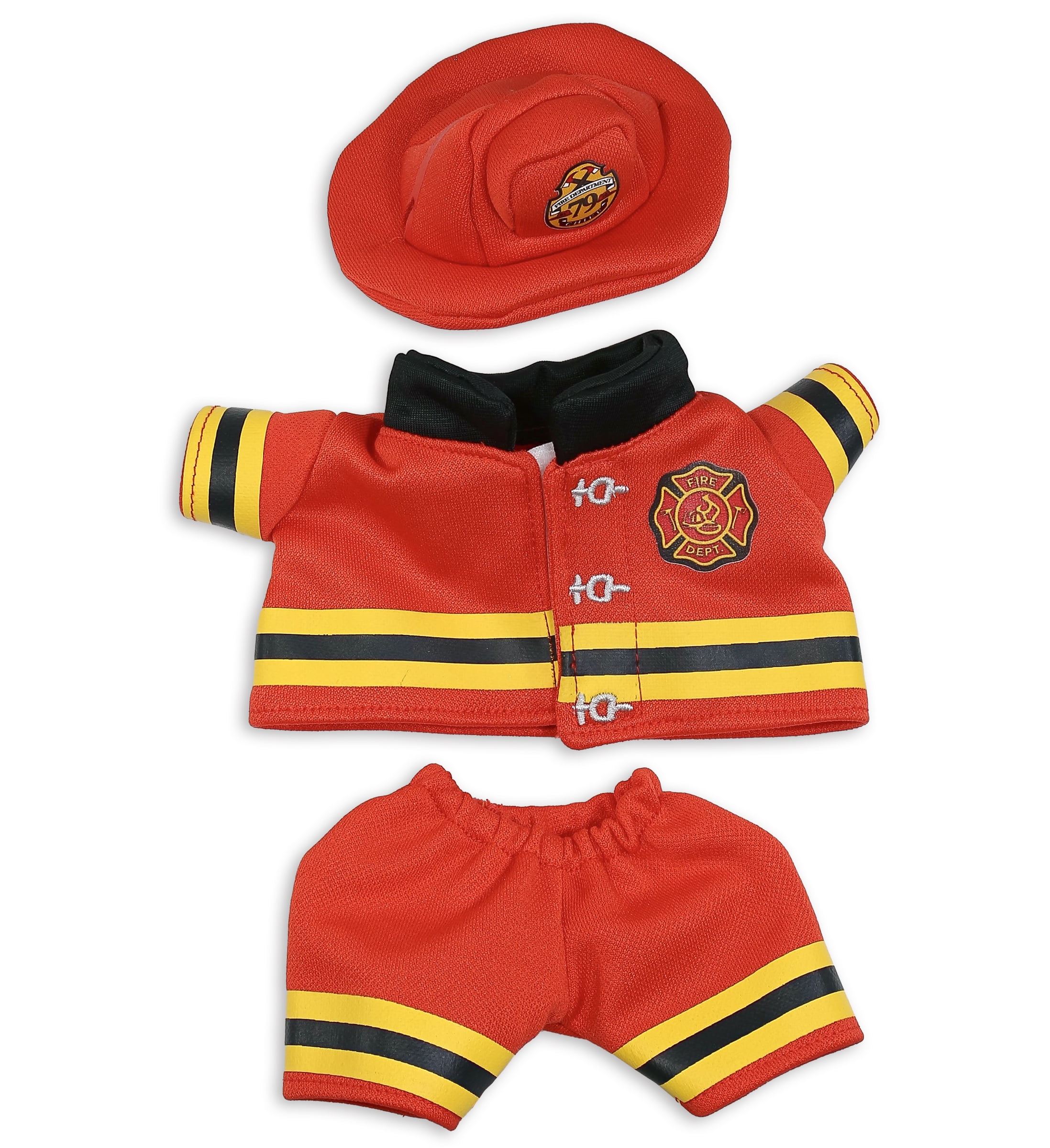DolliBu Firefighter Dress Up with Holes in Helmet Set for Teddy Bear ...