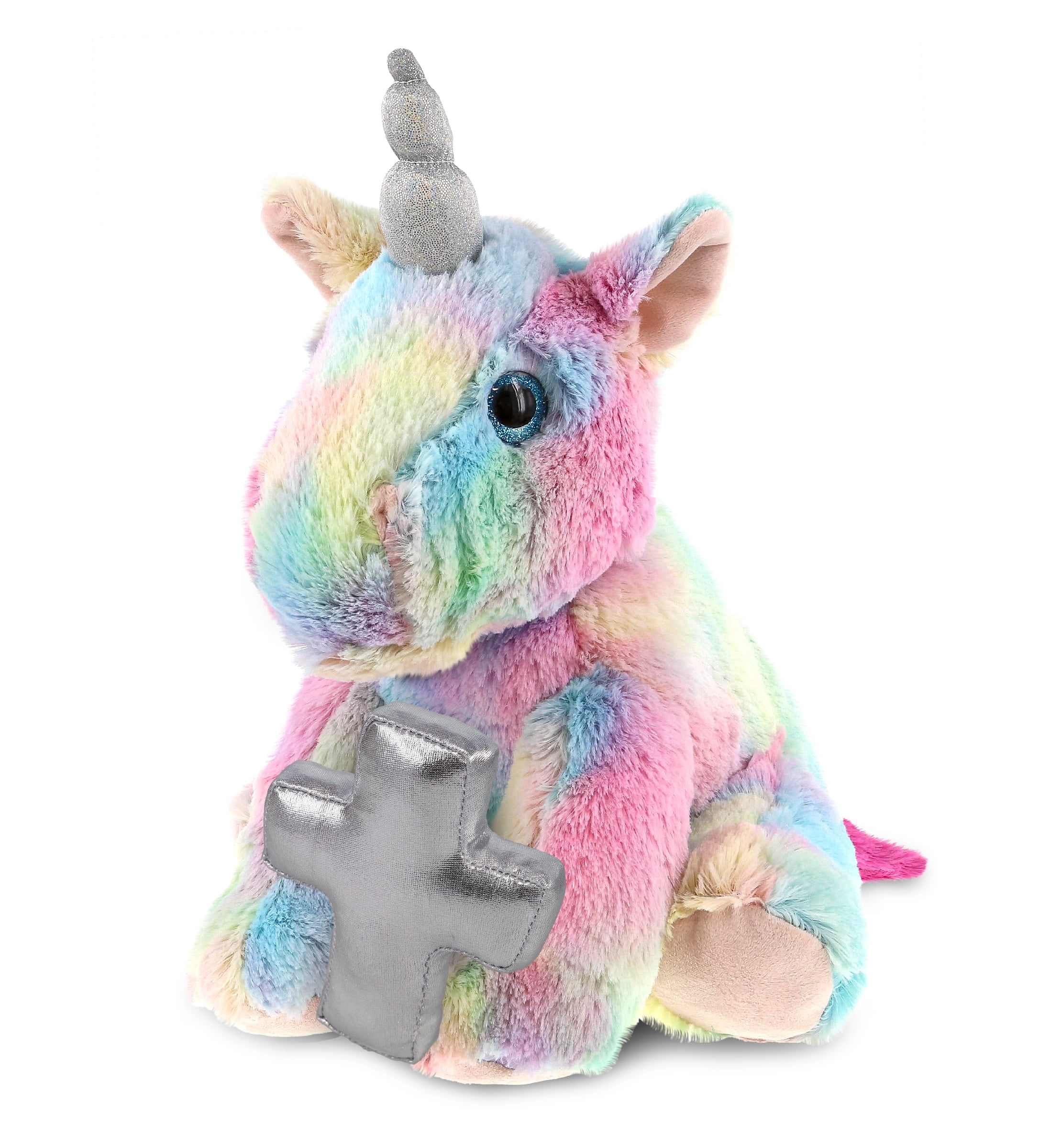 DolliBu Floppy Rainbow Unicorn Stuffed Animal with Silver Cross Plush ...
