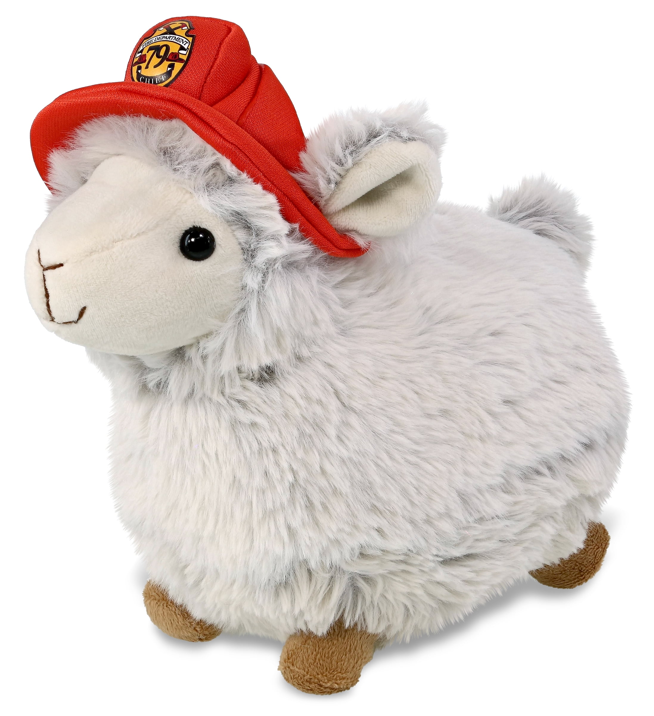 DolliBu Fluffy White Sheep Firefighter Stuffed Animal - Super Soft ...