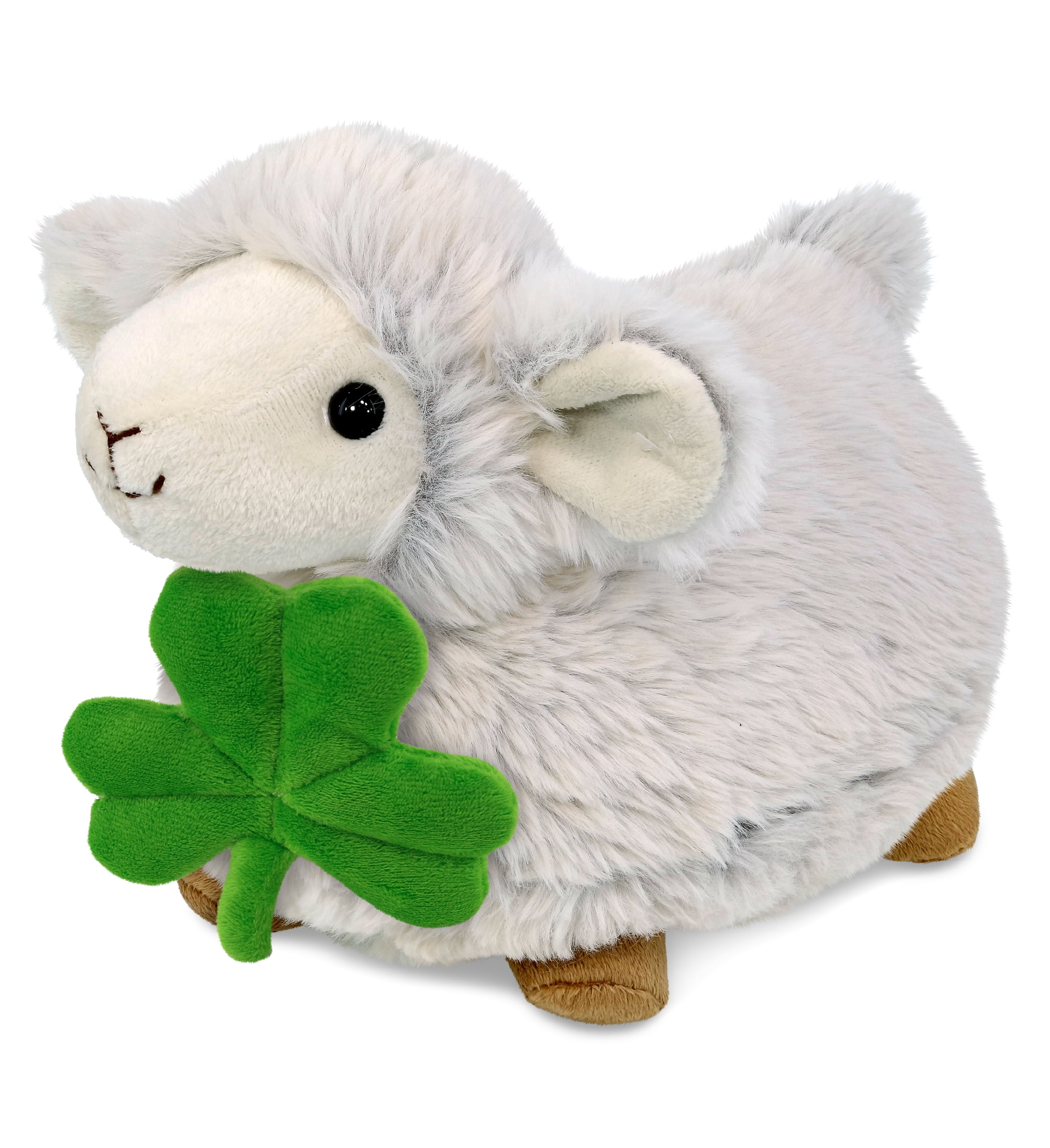 DolliBu Fluffy White Sheep Stuffed Animal with Green Plush Shamrock ...
